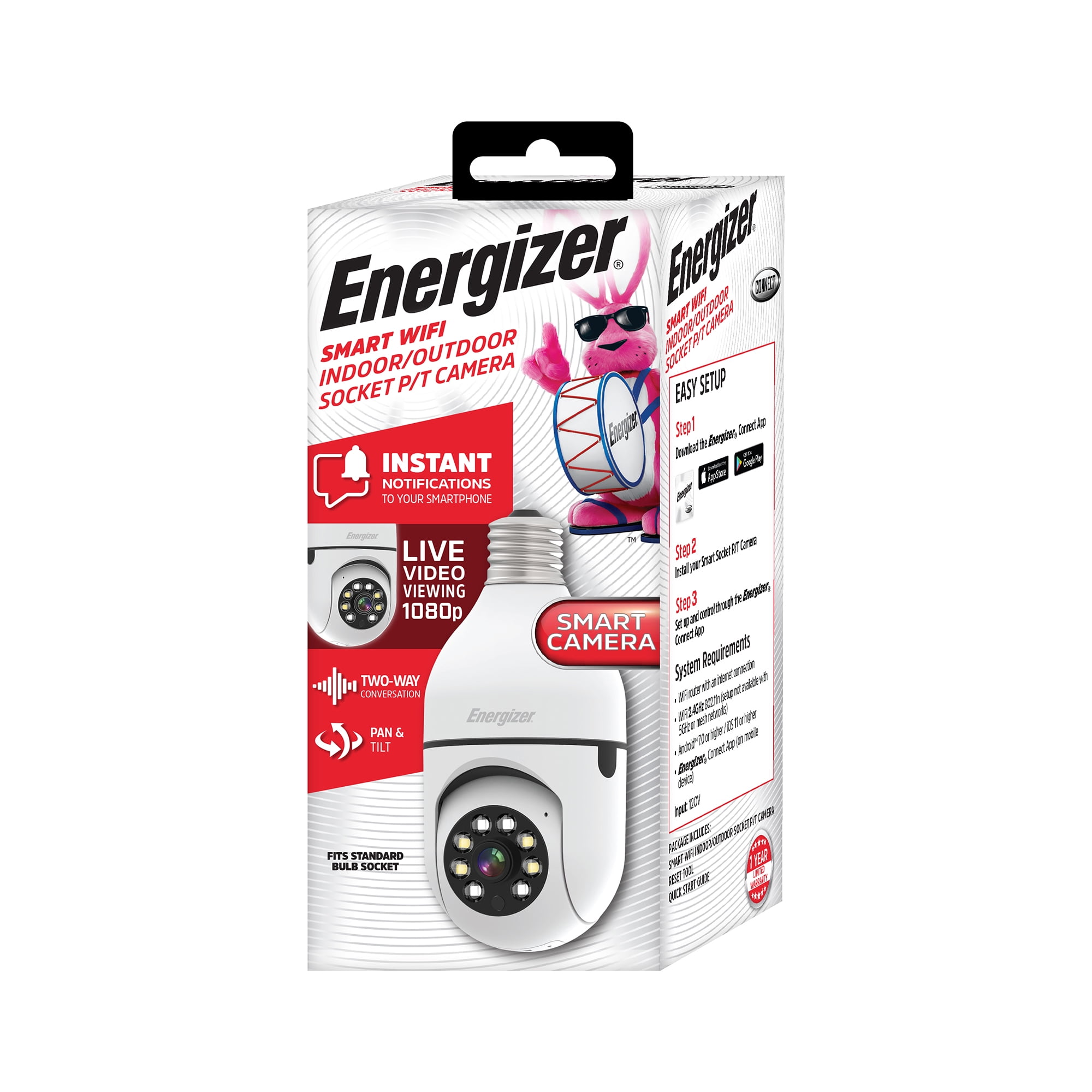 Energizer 1080p Outdoor Security WiFi Camera, 2-Way Audio, Night Vision ...