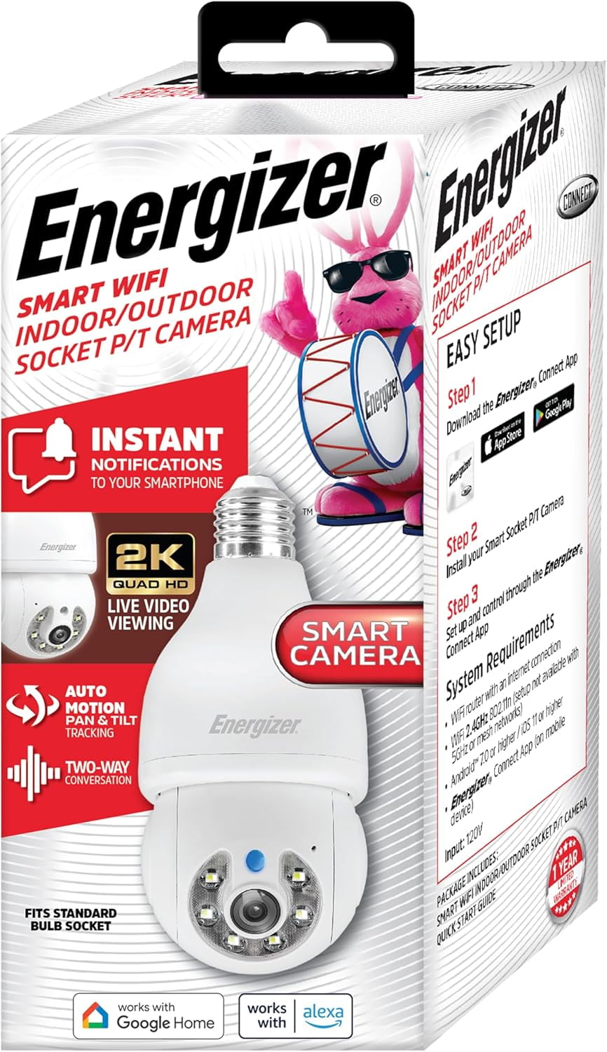 Energizer Smart Outdoor 2K QHD Light Socket Security Camera, Auto ...