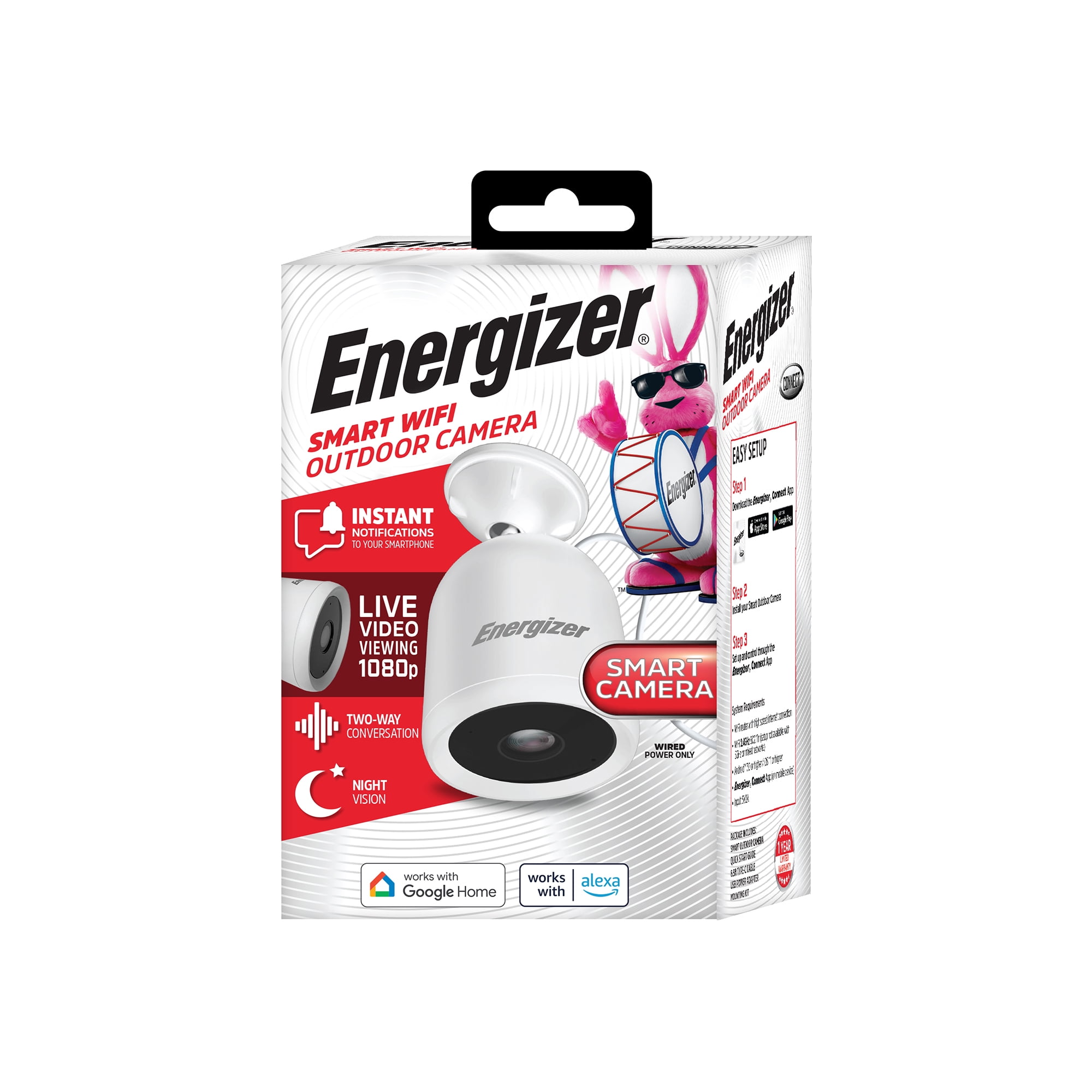 Energizer Smart Outdoor Security Camera with 2-Way Audio, Night Vision ...