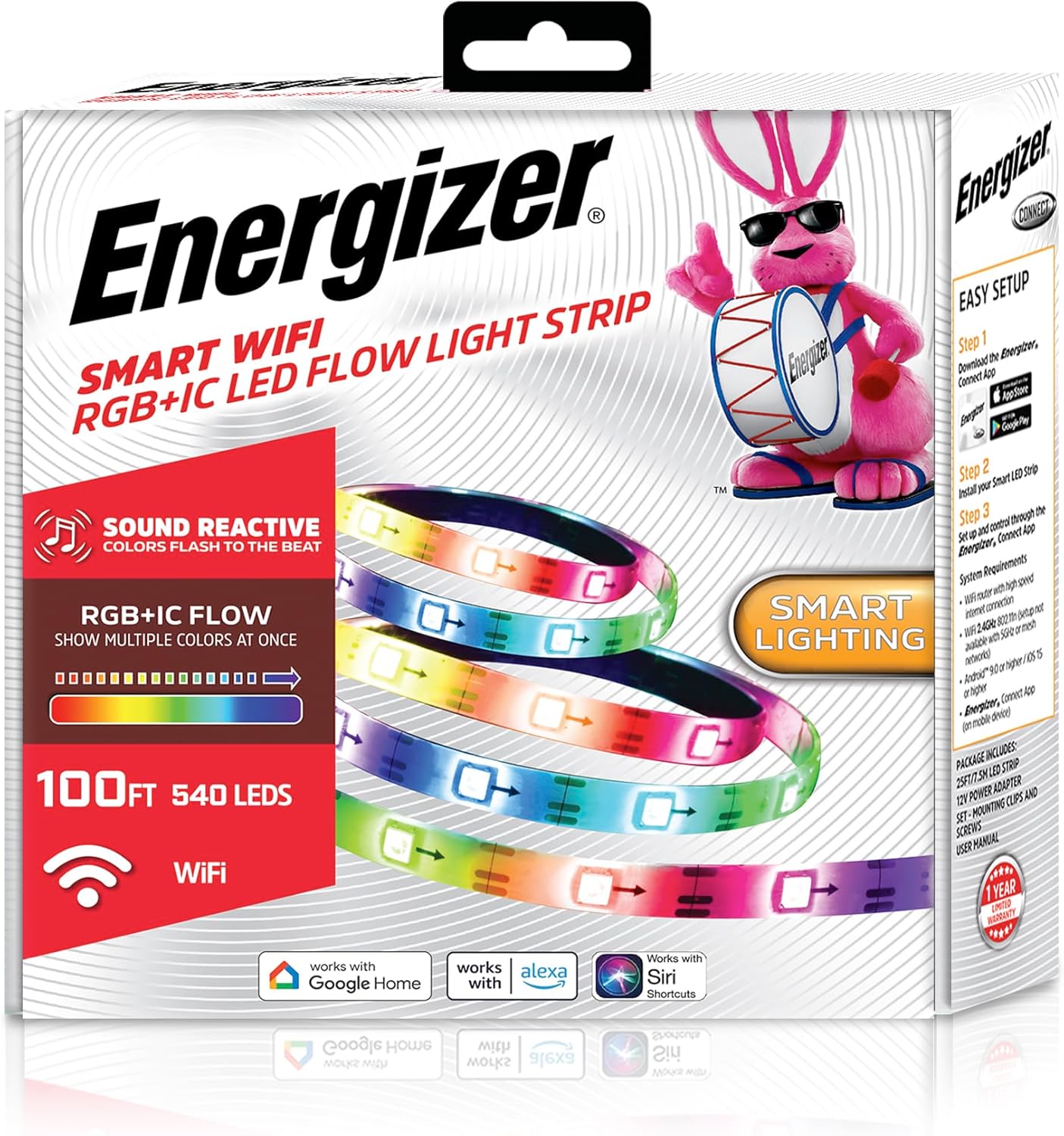 Energizer Smart RGB+IC LED Light Strip, 100 Foot Indoor Wi-Fi Color ...