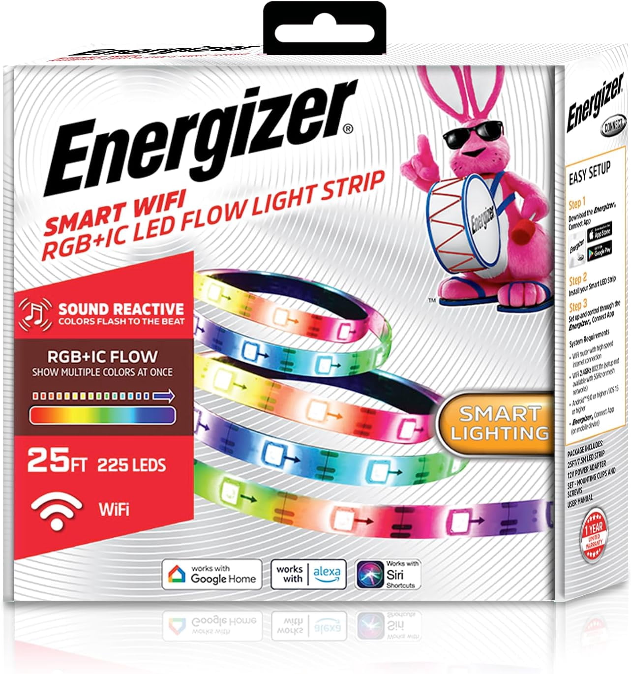 Energizer Smart RGB+IC LED Light Strip, 25 Foot Indoor Wi-Fi Color Flow ...