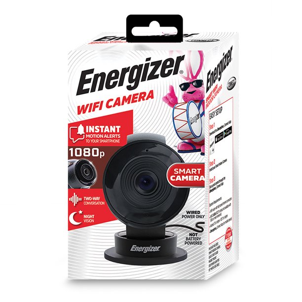 Energizer Smart Wi-Fi 1080P Full HD Black Indoor Security Camera, USB ...