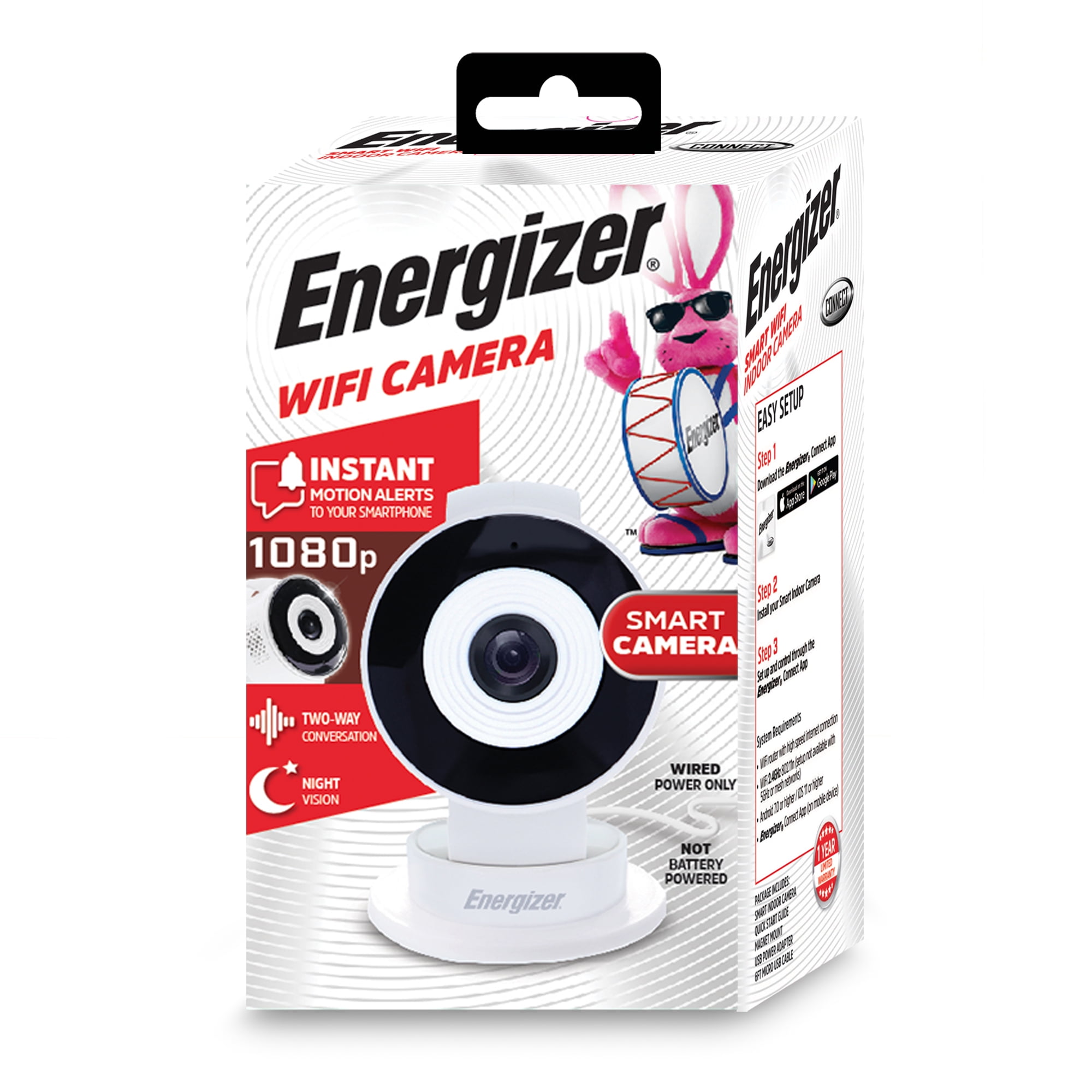 Energizer Home WiFi Connect Smart 1080P HD Indoor Security Camera, USB ...