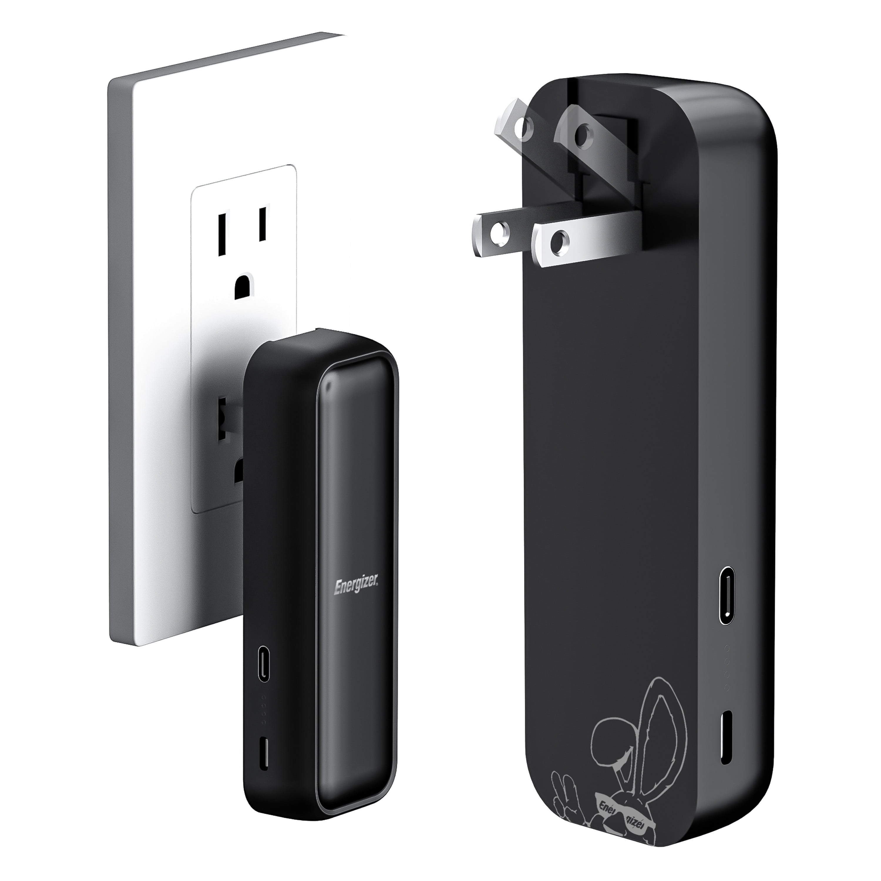 Energizer USB Type-C 5000mAh Power Bank, Built-in Wall Prong, with ...
