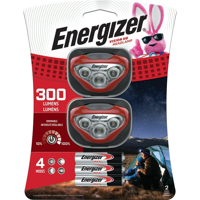 Energizer Vision HD 300 Lumen LED Headlamps, Batteries Included (2 Pack ...