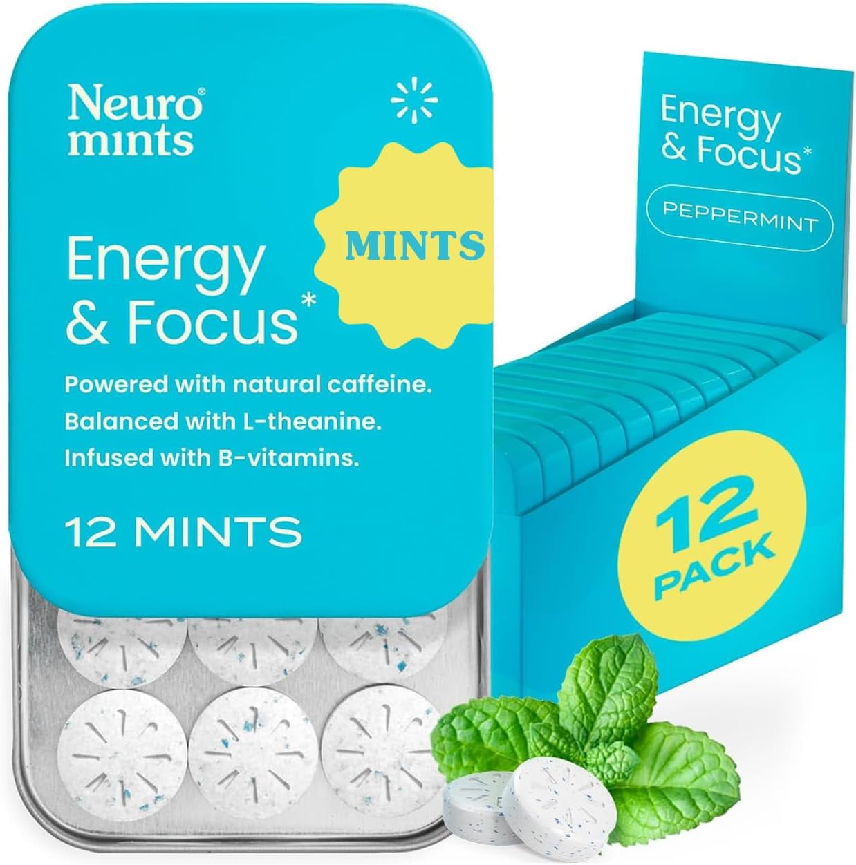 Energy Caffeine Mints (144 Pieces) - Sugar Free With L-Theanine + Natural Caffeine + Vitamin B12 ...