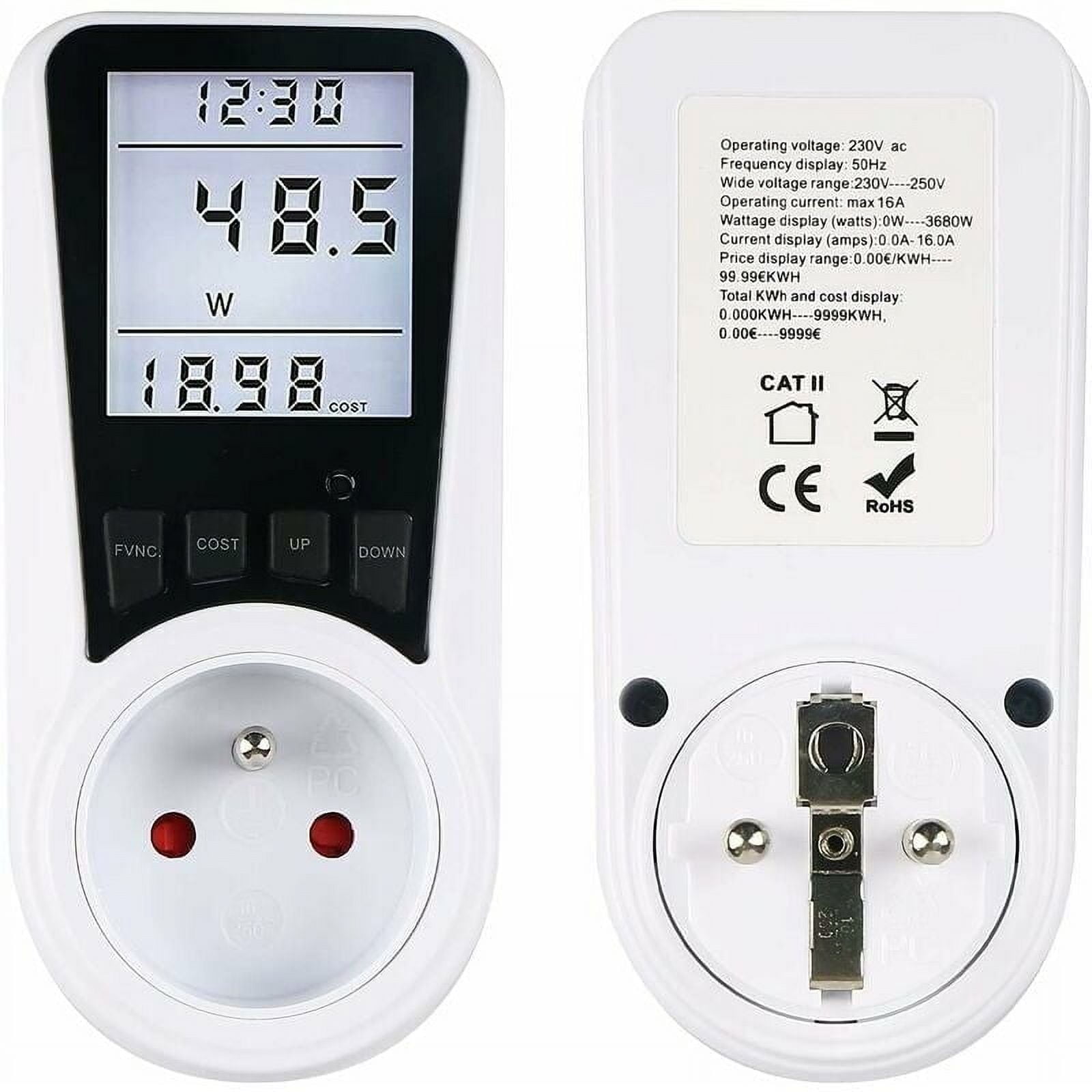 Energy Consumption Monitor, Power Meter Plug with Voltage Amps Cost ...