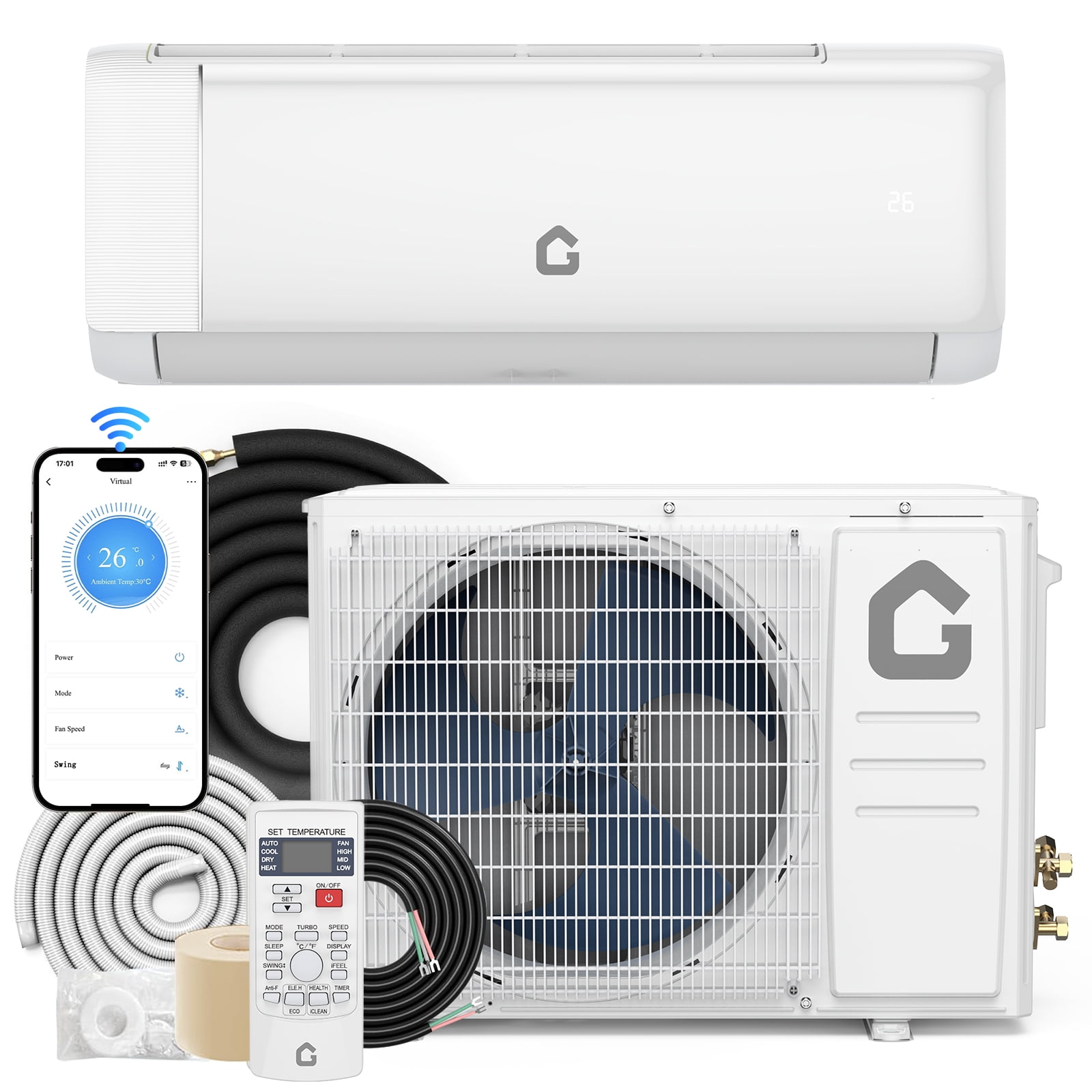 Energy Efficient 18,000 BTU Mini Split AC/Heat Pump, SEER2 19 Inverter ...