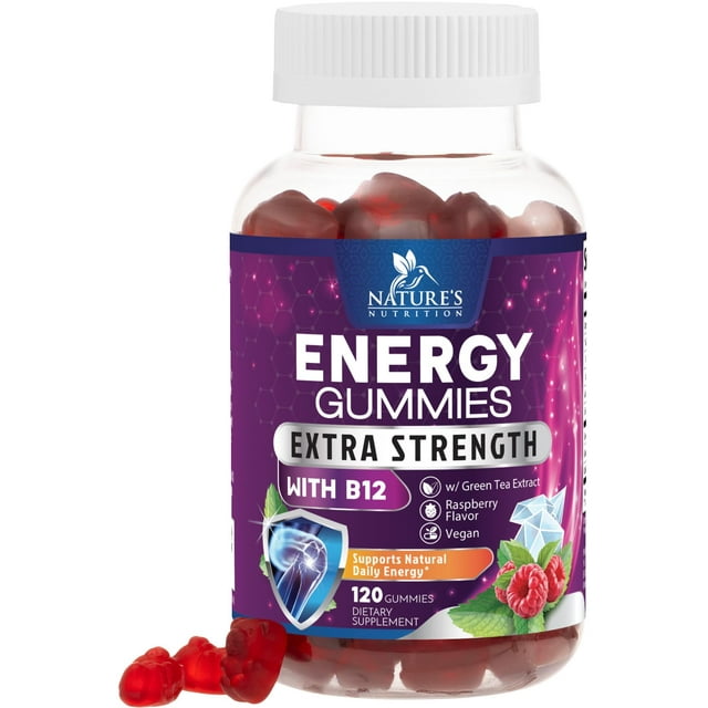 Extra Strength Energy Gummies with Vitamin B12, Green Tea & Natural ...