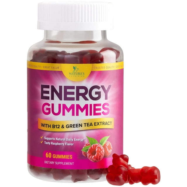 Energy Gummies Vitamin B12, Green Tea & Natural Caffeine Support, Extra ...
