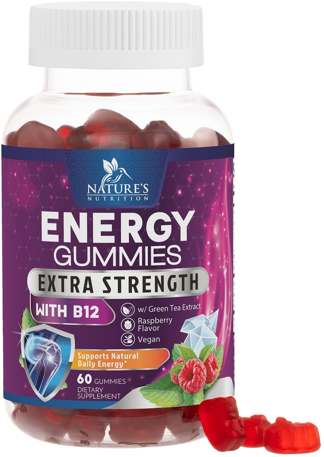 Nature's Nutrition Energy Gummies 1000 mcg Vitamin B12, Green Tea ...