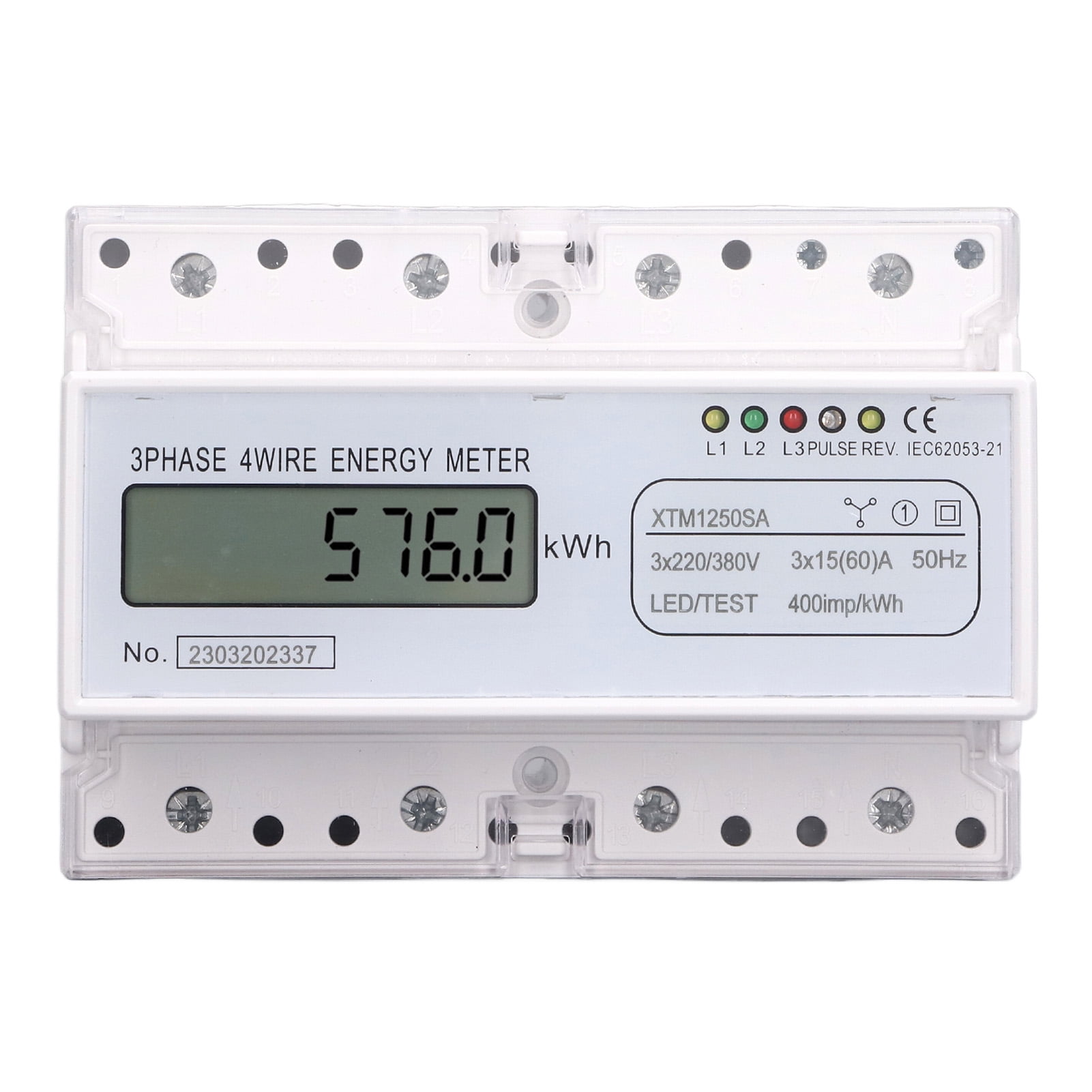 Energy Meter 3 Phase 4 Wire 7P Digital LCD Kwh Wattmeter Power ...
