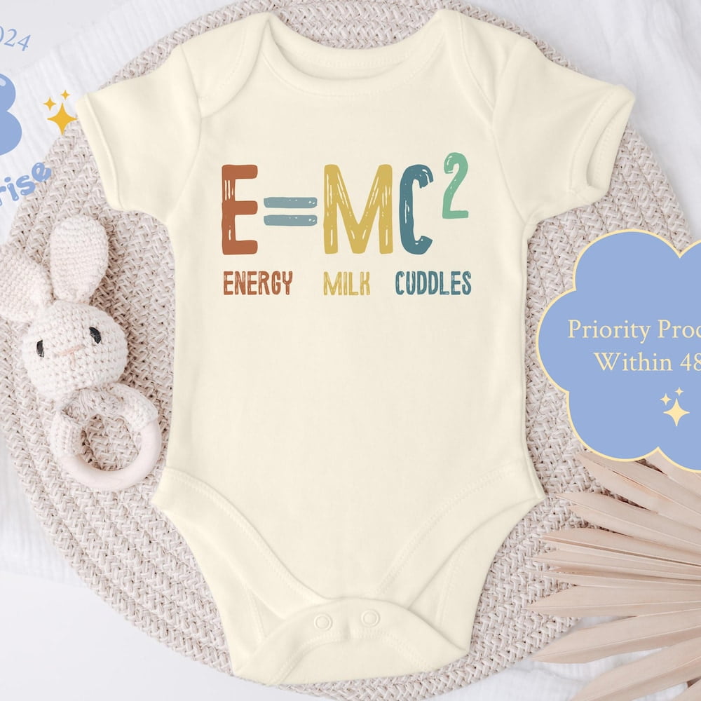 Energy Milk Cuddles Funny Baby Onesie, E=Mc2 Cute Baby Bodysuit ...