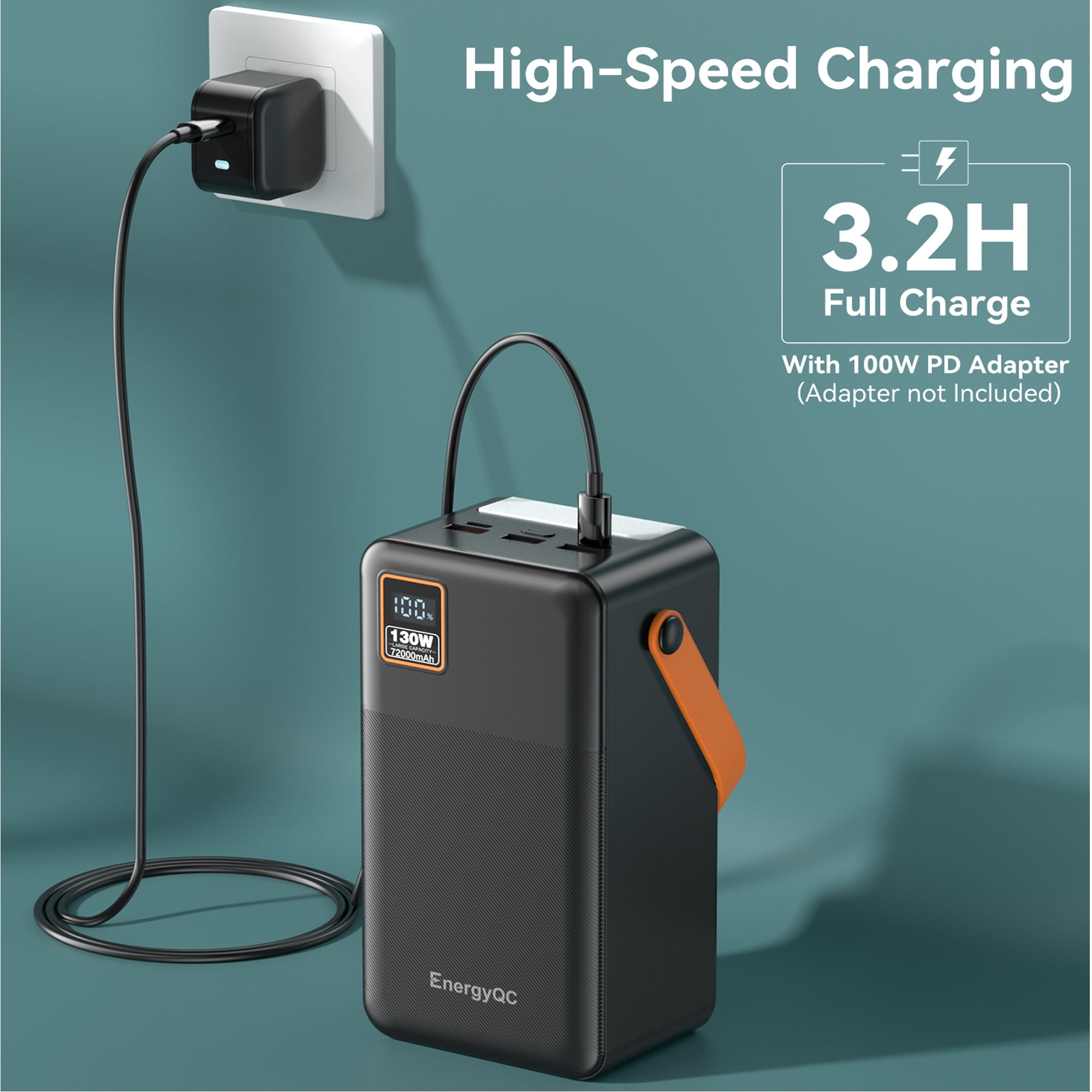 EnergyQC Power Bank 72000mAh USB C Portable Charger 100W Max Fast ...