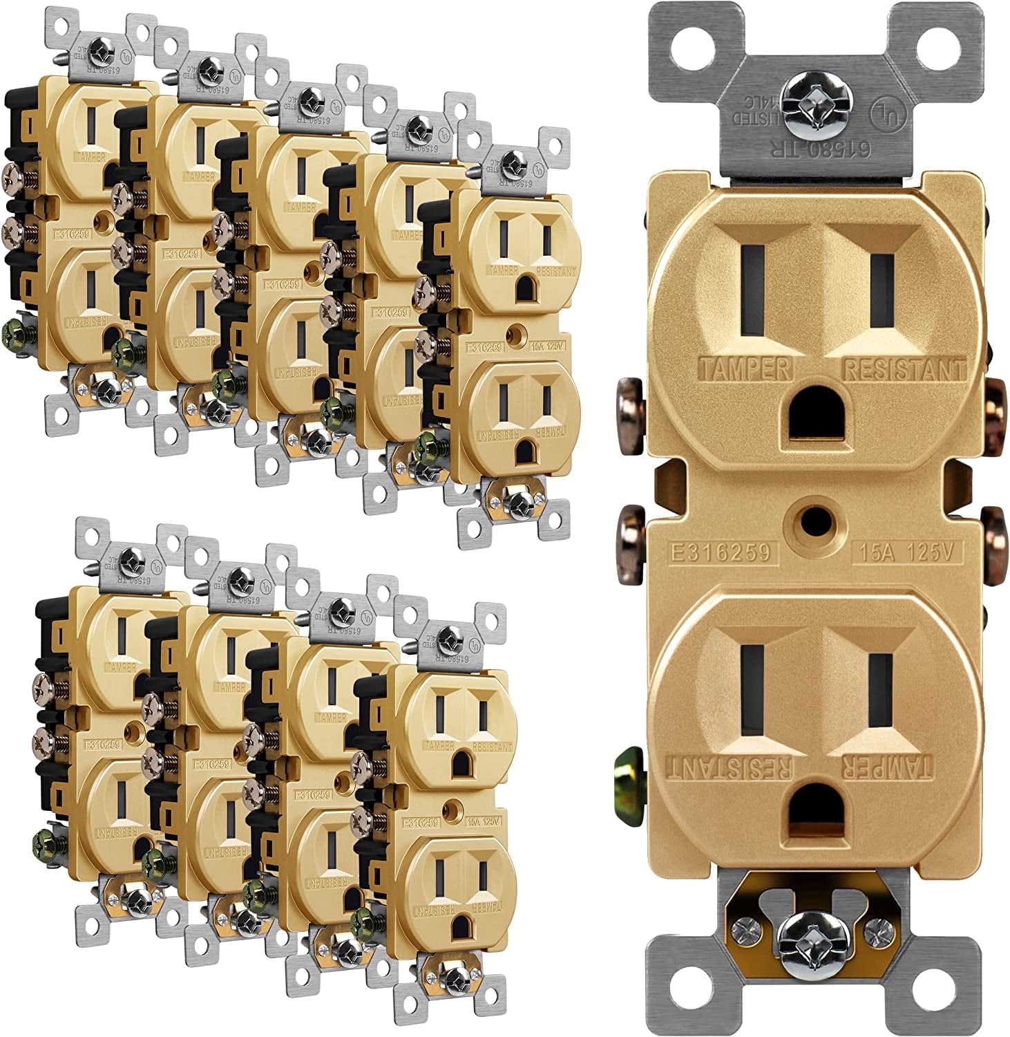 Enerlites 61580-GD, 15A 125V Gold Duplex Electrical Outlet 10 Piece ...