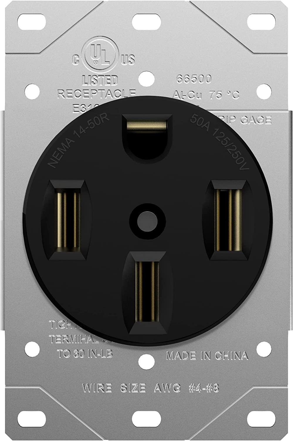 Enerlites 66500-BK, Black Thermoplastic 14-50R Receptacle Outlet, for ...