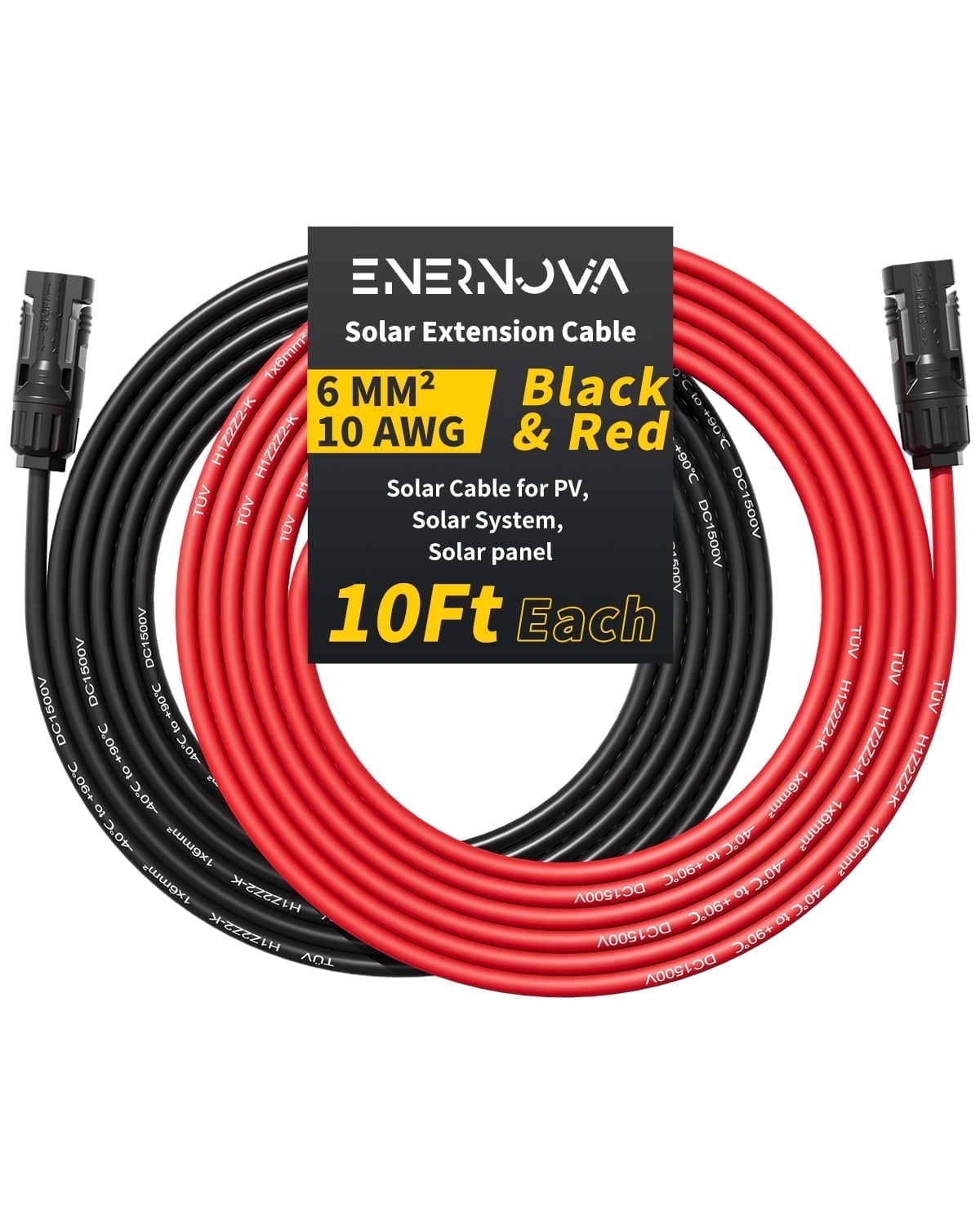 Enernova Solar Extension Cable 10Ft 10AWG, Solar Wire with Tool-Free ...