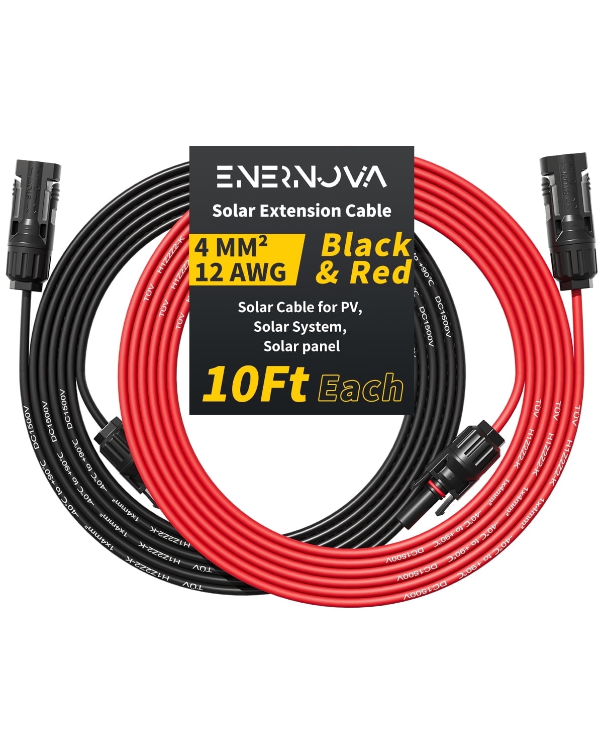 Enernova Solar Extension Cable 10Ft 12AWG, Waterproof XLPO Insulation ...