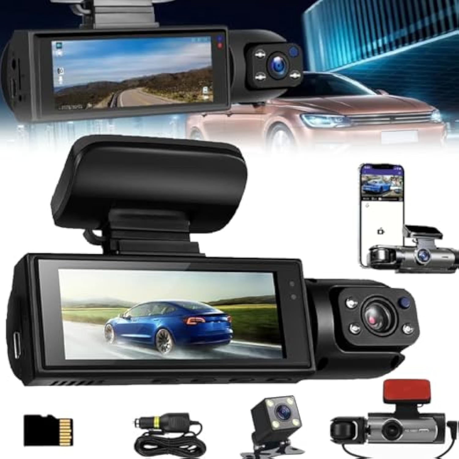 Enesy Car Dash Cam, Enesy Front & Rear Dash Cam, Crashcam - 1080p HD ...