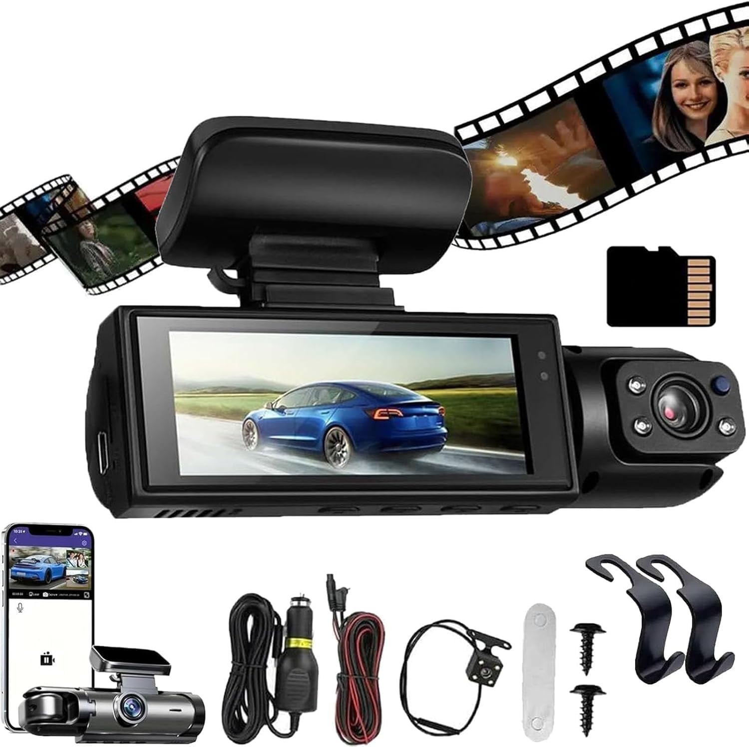 Enesy Front and Rear Dash Camera, 2025 New 1080p Hd Night Vision Dual ...