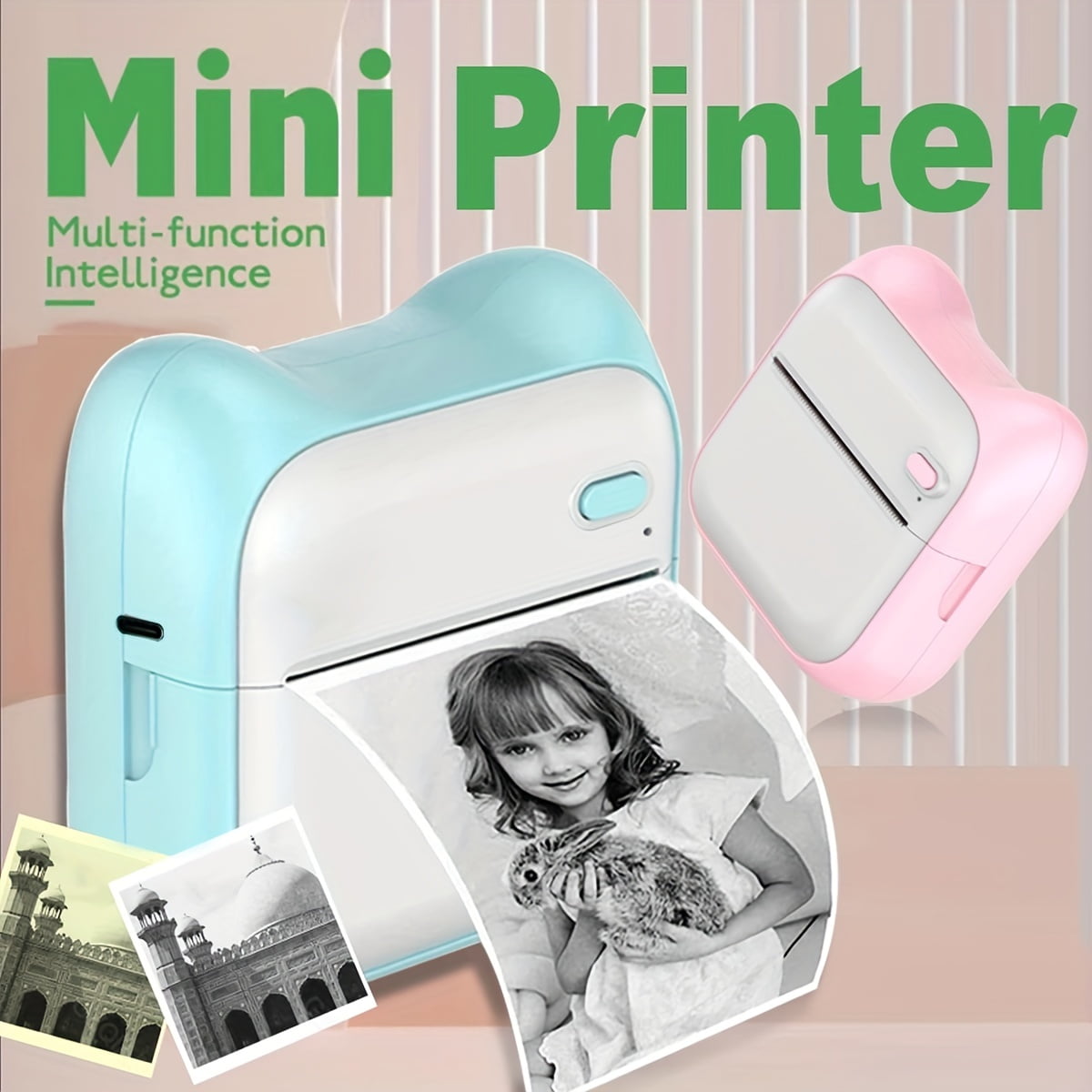 Enfourclass Mini Portable Thermal Photo Printer with USB Charging, Pink ...