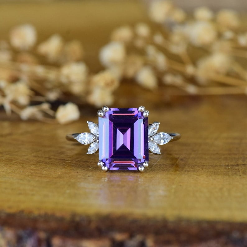Engagement Amethyst Ring I Emerald Cut Amethyst Ring I Statement ...