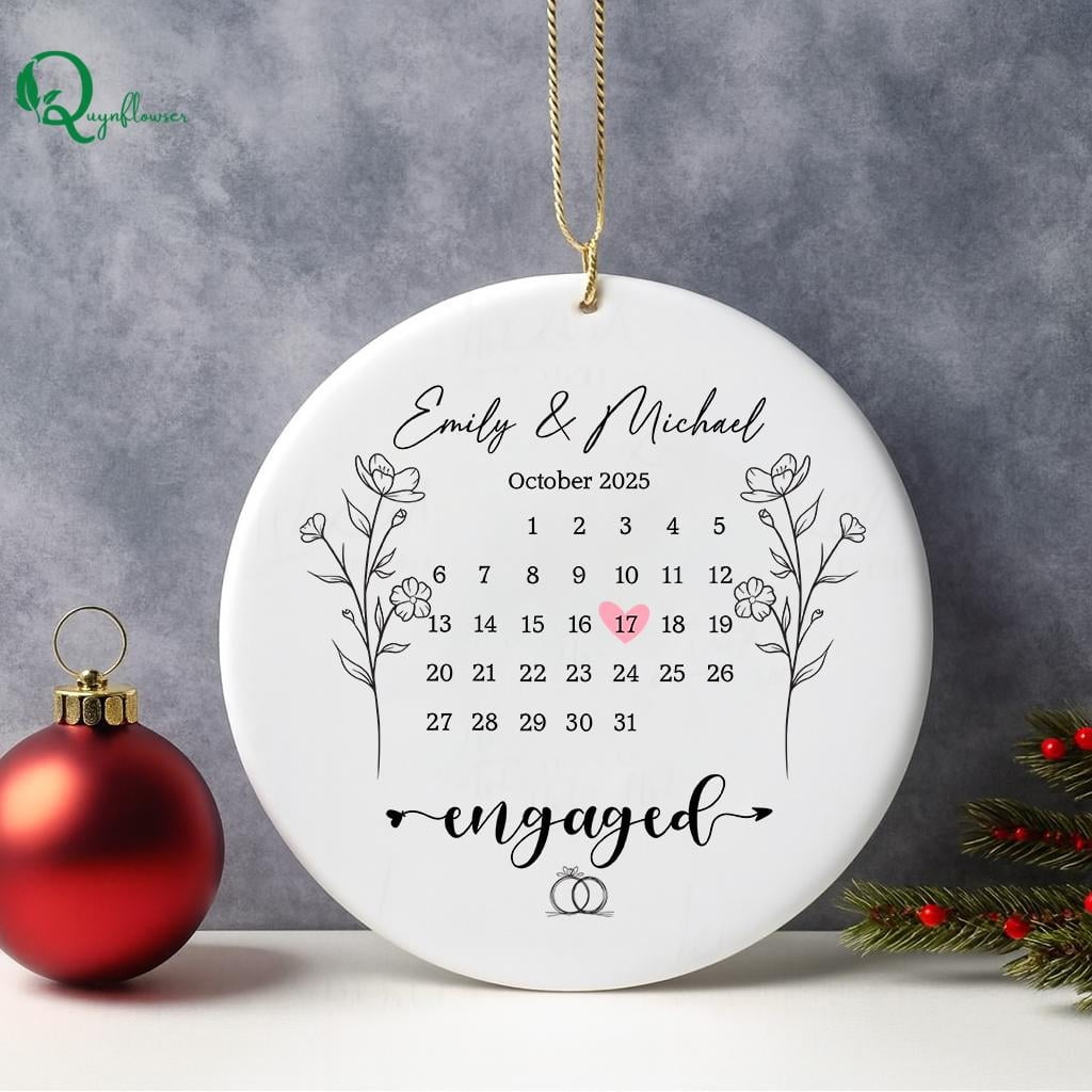 Engagement Date Calendar Ornament 2025 - Personalized Engaged Couple ...