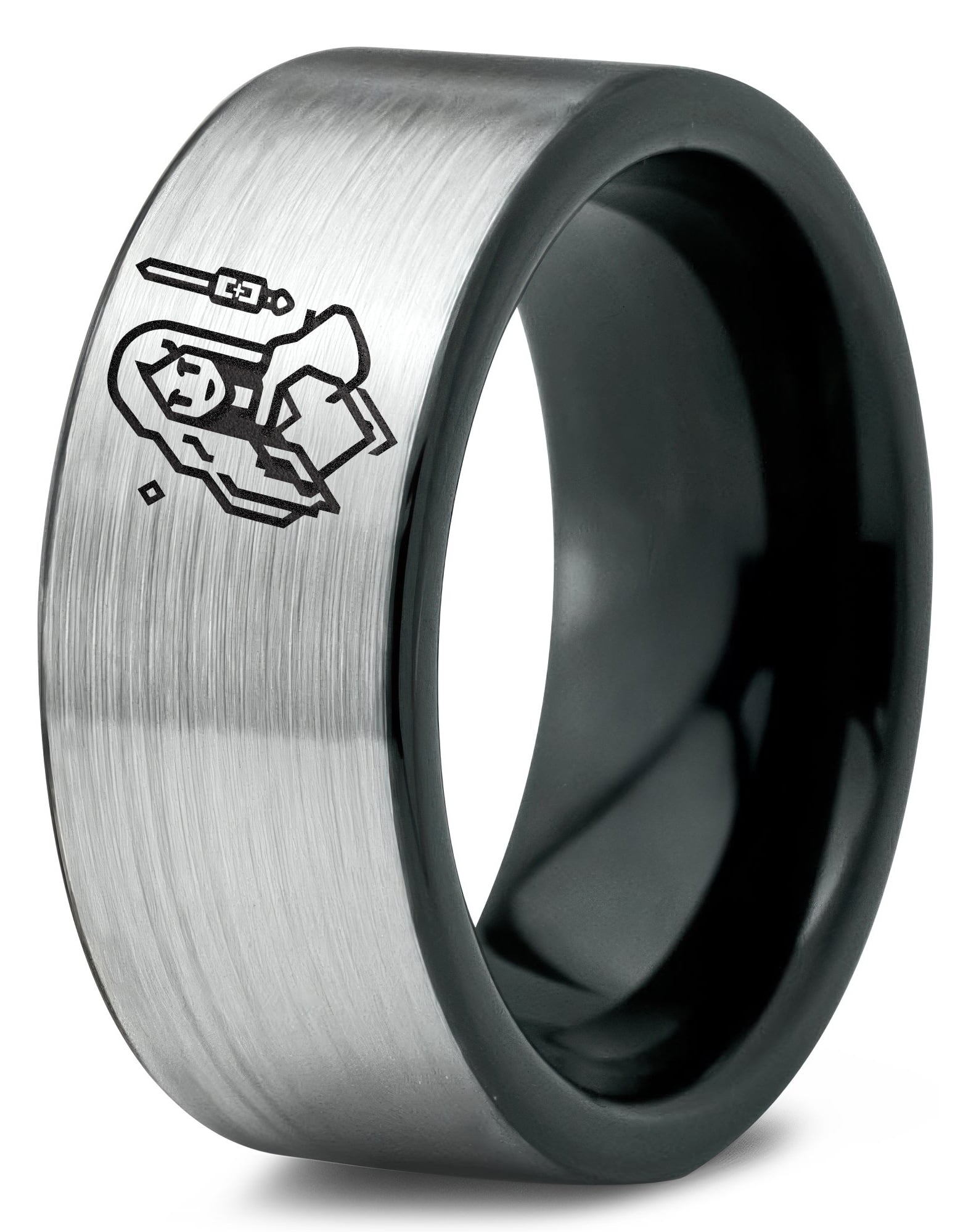 Gamer Tungsten Ring Engagement Gifts Thin Grey Band Metal Handwriting ...