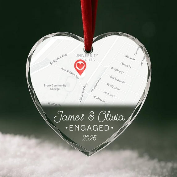 Engagement Map Heart Glass Ornament – Personalized Location, Names ...