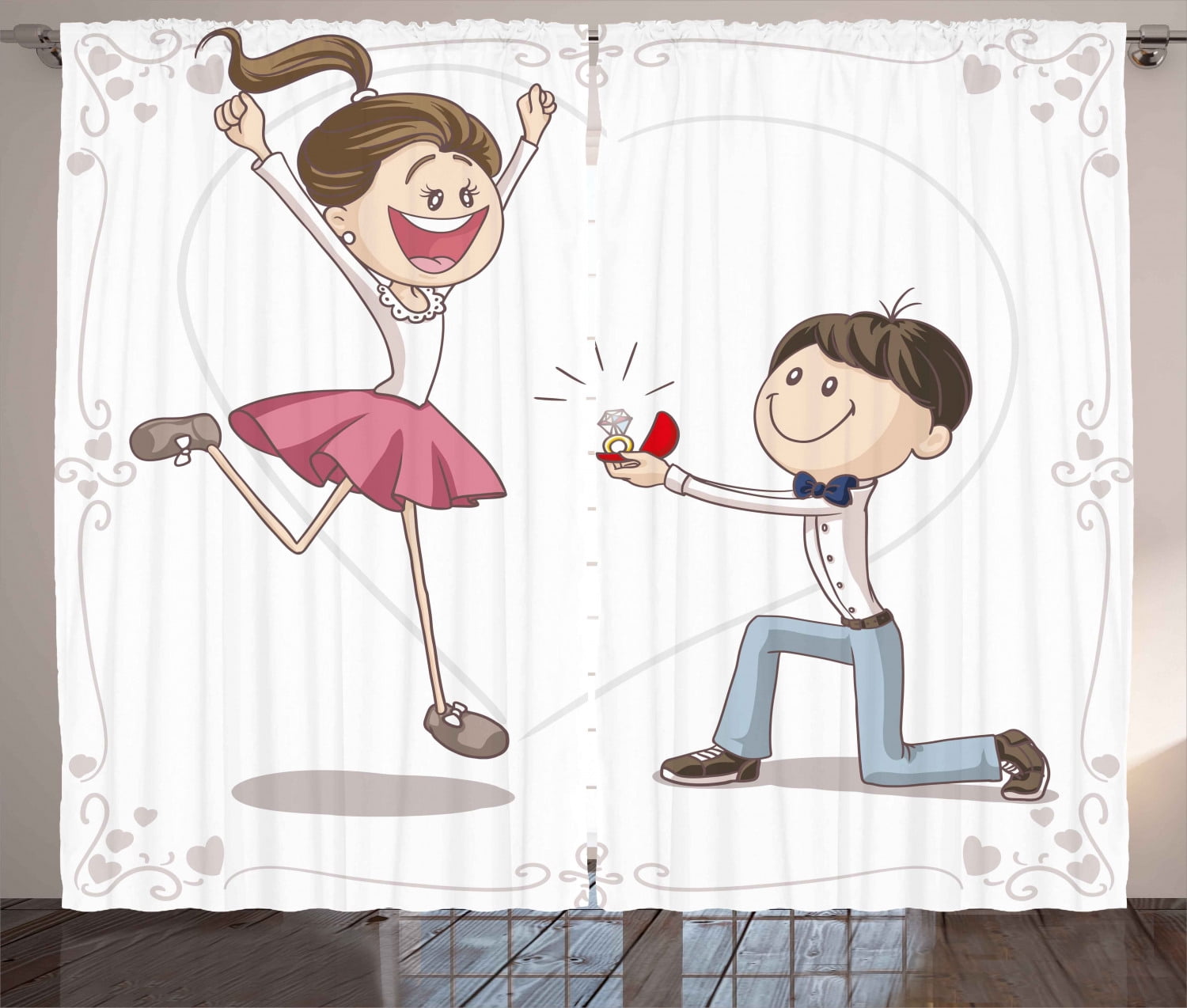 Ambesonne Cartoon Curtains 2 Panel Set, Romantic Couple, 108" x 96 ...