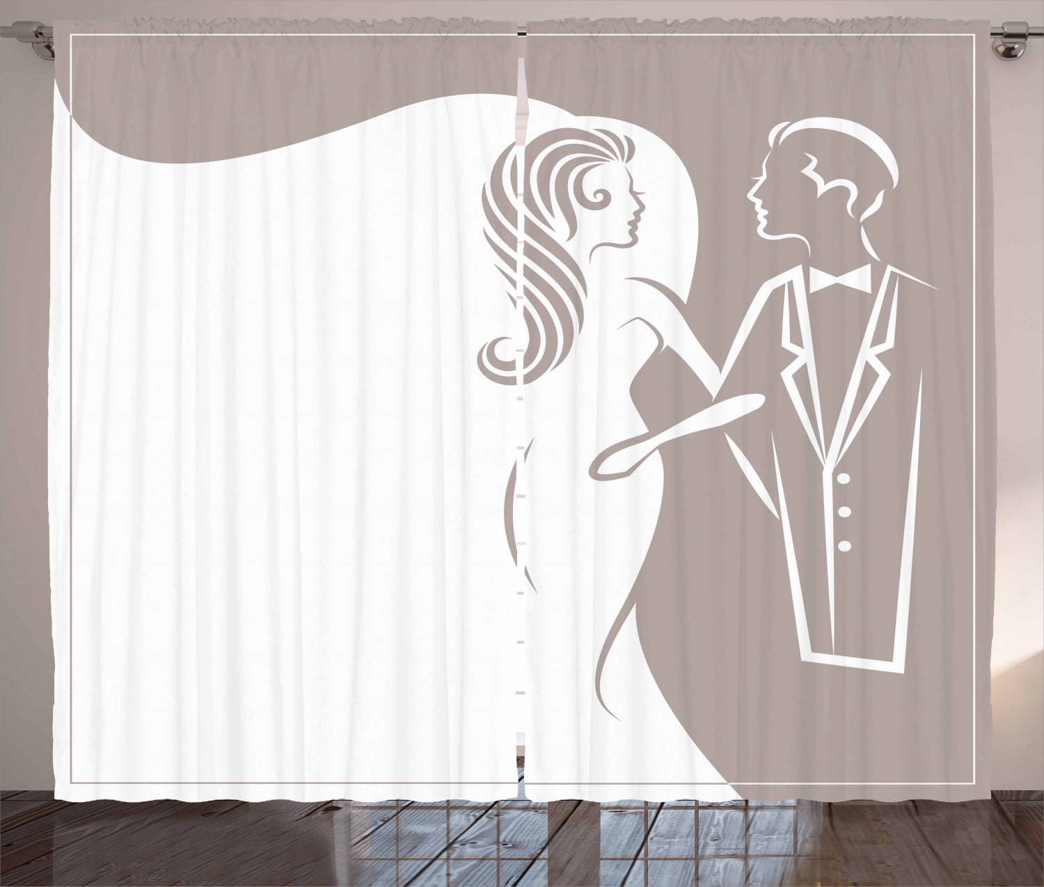 Engagement Party Curtains 2 Panels Set, Silhouette of Newlywed Groom ...