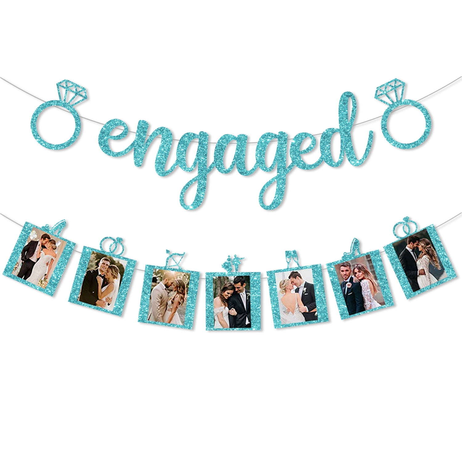 Engagement Party Decorations Blue, Glitter Engaged Banner Engaged Photo ...