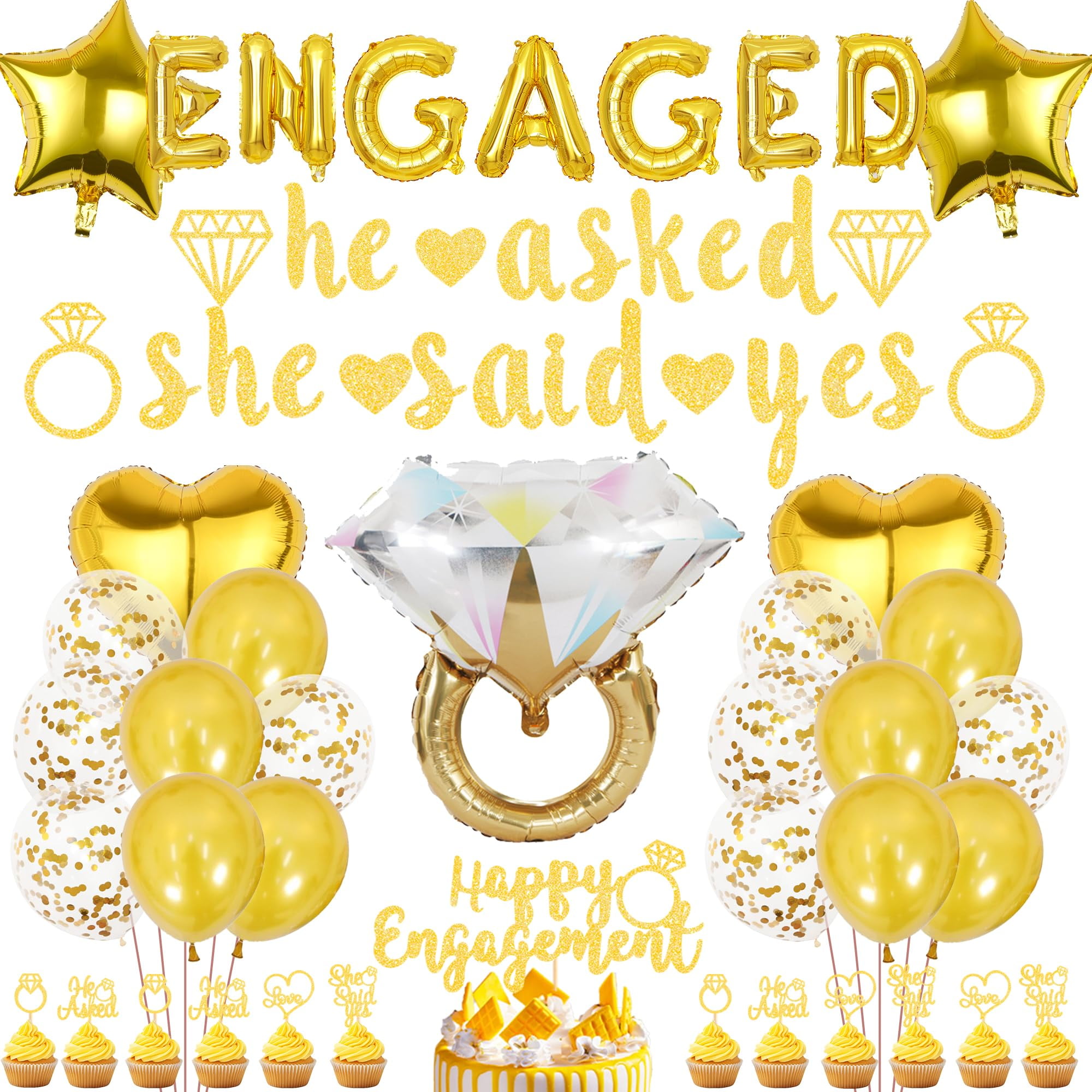 Engagement Party Decorations Gold Balloons - He H2FSDAsked She Said Yes ...
