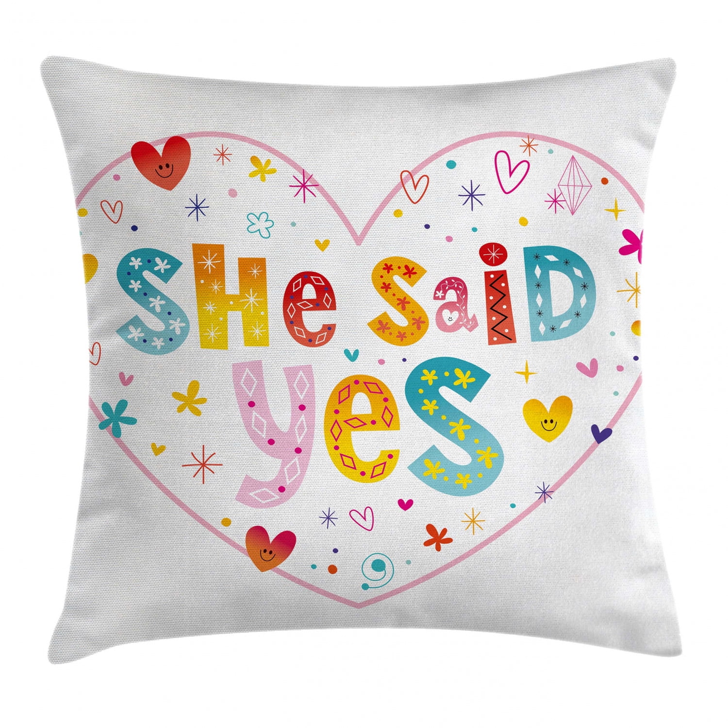 Engagement Party Decorations Throw Pillow Cushion Cover, Hippie Hearts ...