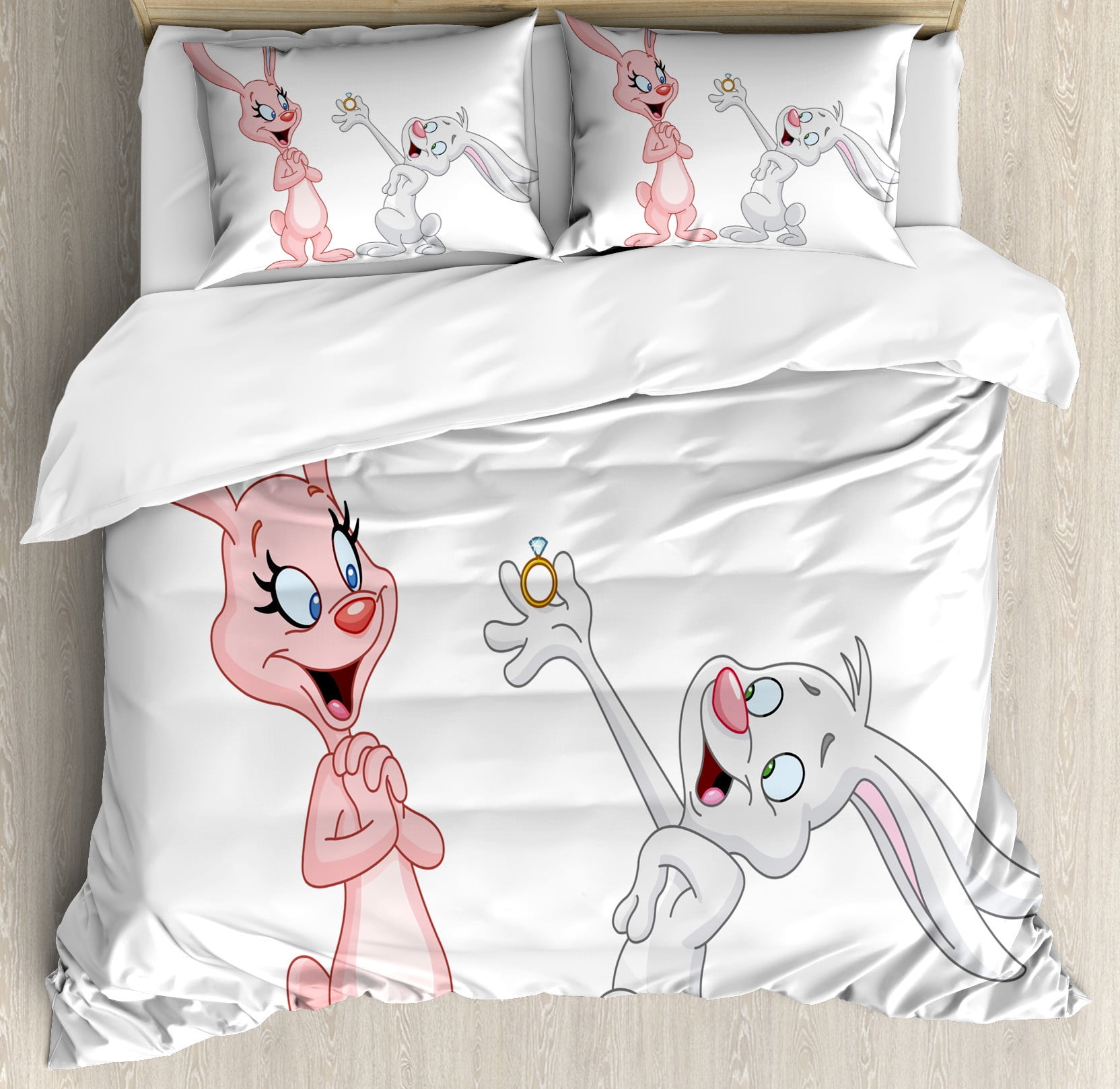 Engagement Party Duvet Cover Set, Cartoon Bunnies Proposing Rabbits ...