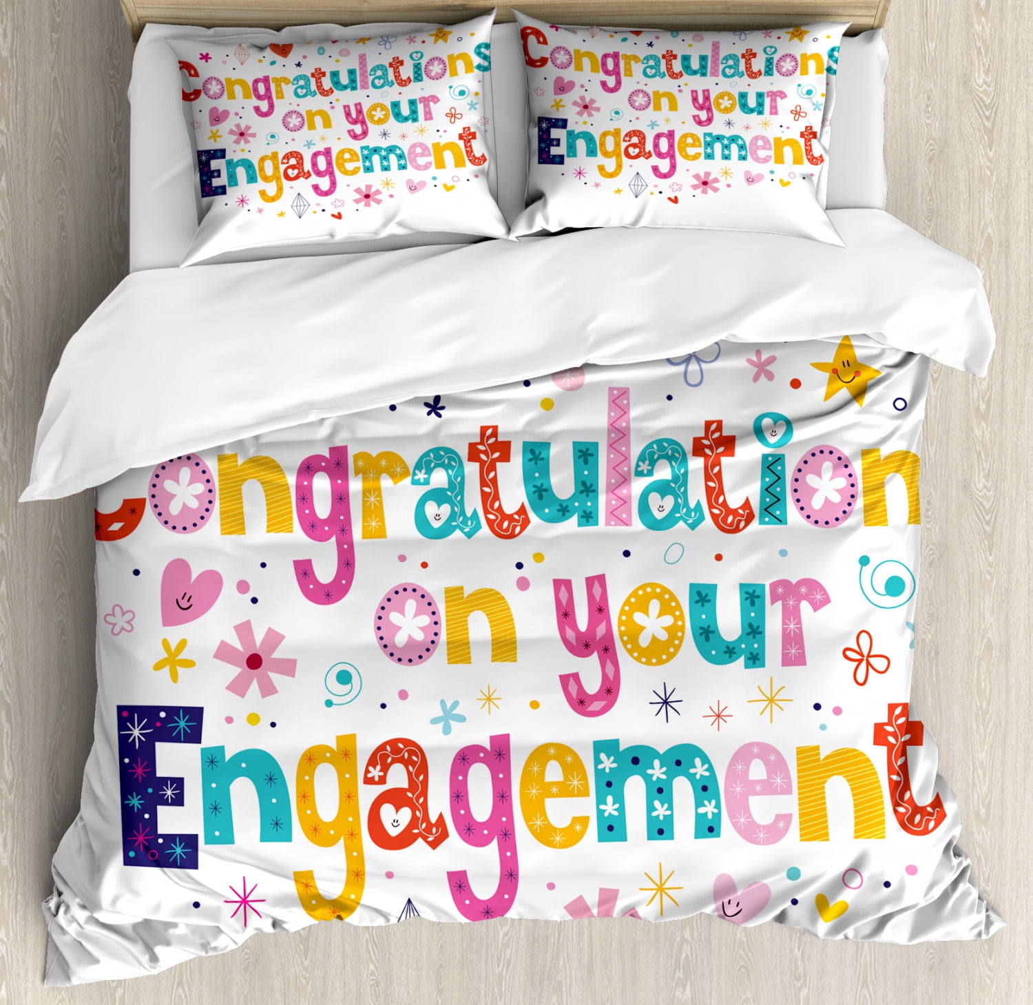 Engagement Party Duvet Cover Set King Size, Festive Congratulations ...