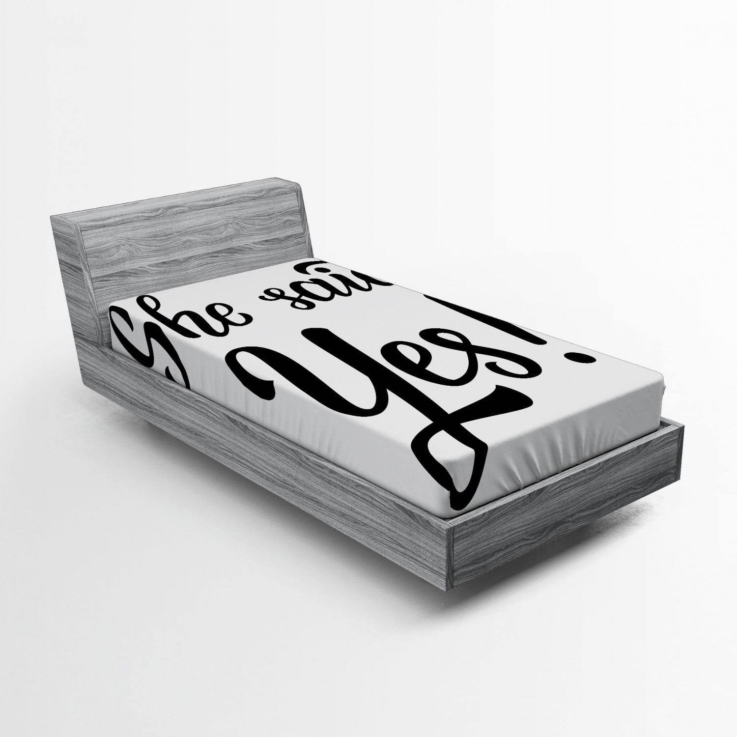 Ambesonne Sketchy Fitted Sheet, She Said Yes Words, Twin Size, Black ...