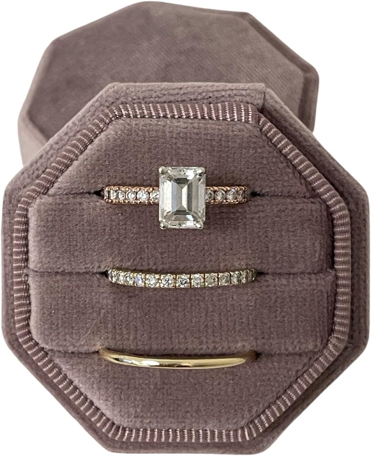 Engagement Ring Box Premium 3 Slot Octagon Wedding Ring Jewelry Box ...