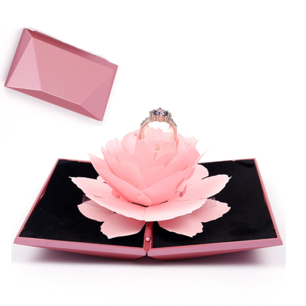 Engagement Ring Box,Scheam 3D Pop Up Rose Ring Holder Case Wedding ...