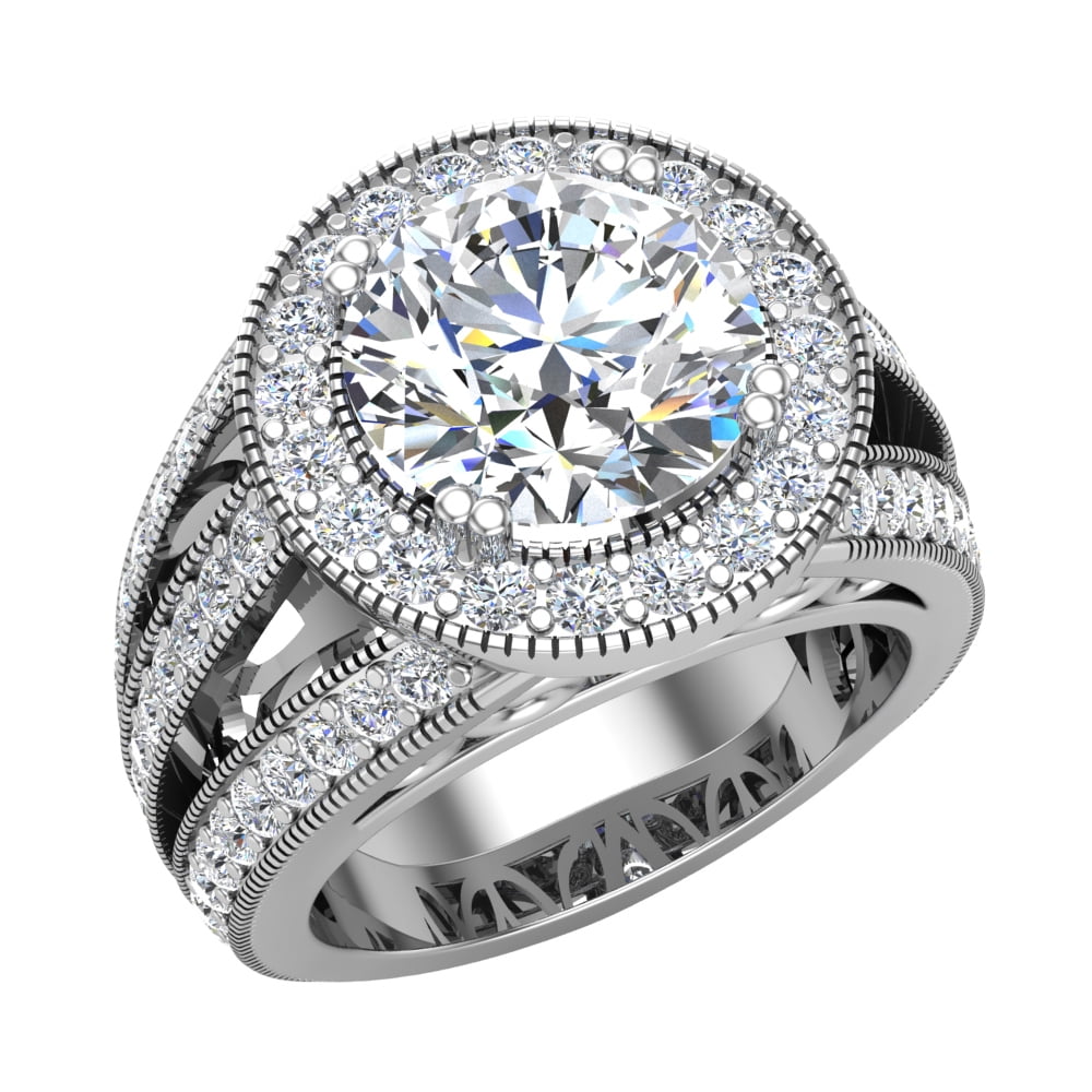 Engagement Ring Real Accented Diamond Ring 14K White Gold 4.55 CT TW (G ...