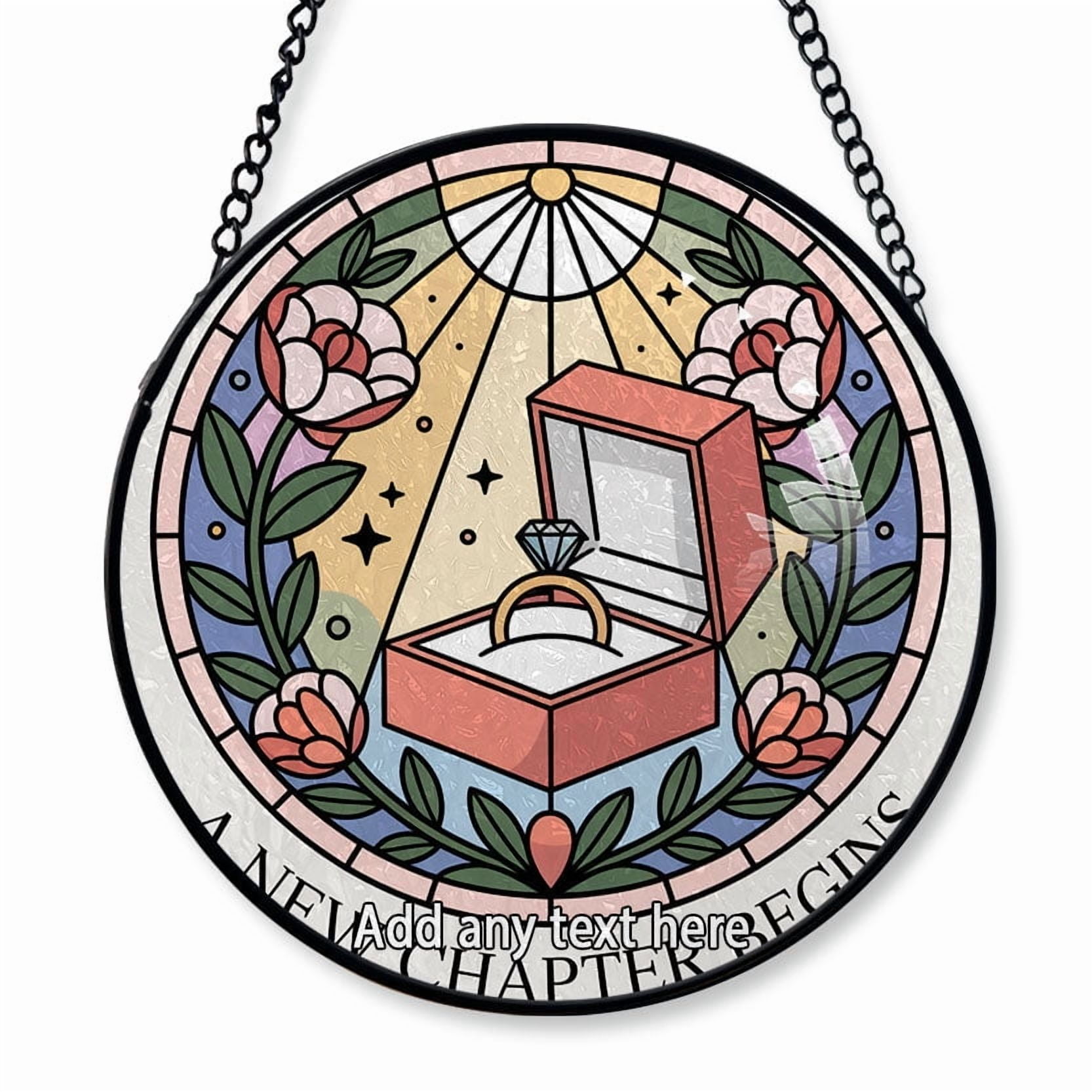 Engagement Ring Stained Glass Suncatcher Window Hanging – Custom Text ...