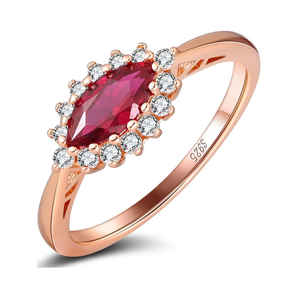 Engagement Ring for Women Marquise Red Cu Rose Gold Sterling Silver Ginger Lyne Collection ...