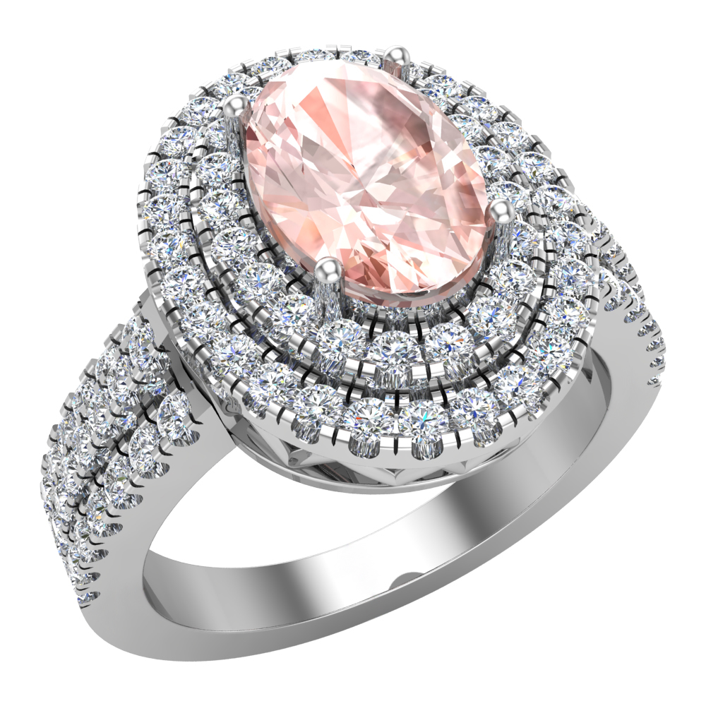 Engagement Ring for Women Pink Morganite Double Halo Diamond Proposal ...