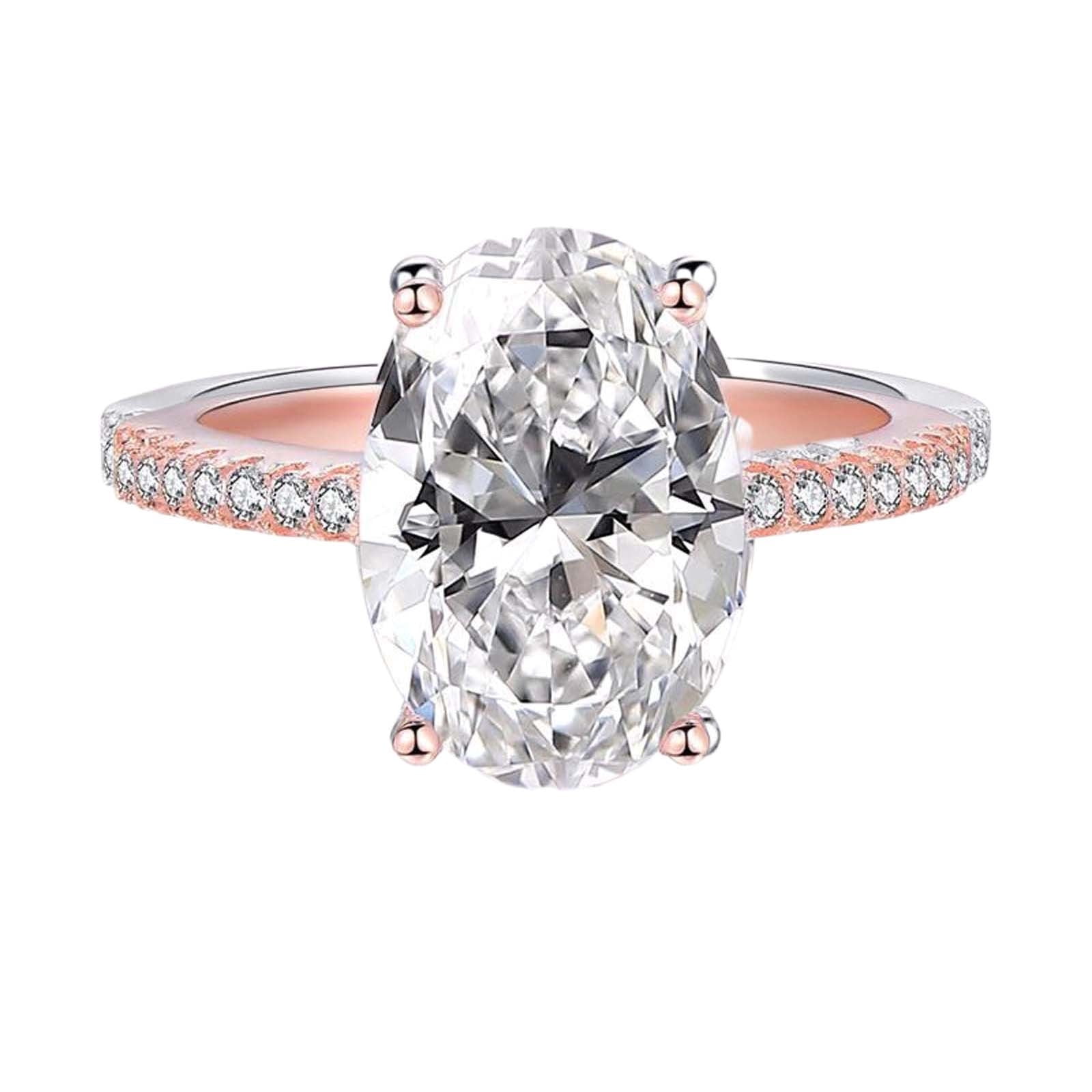 Engagement Rings Oval Cut Solitaire Cubic Zirconia CZ Wedding Promise Rings for Her Wedding ...