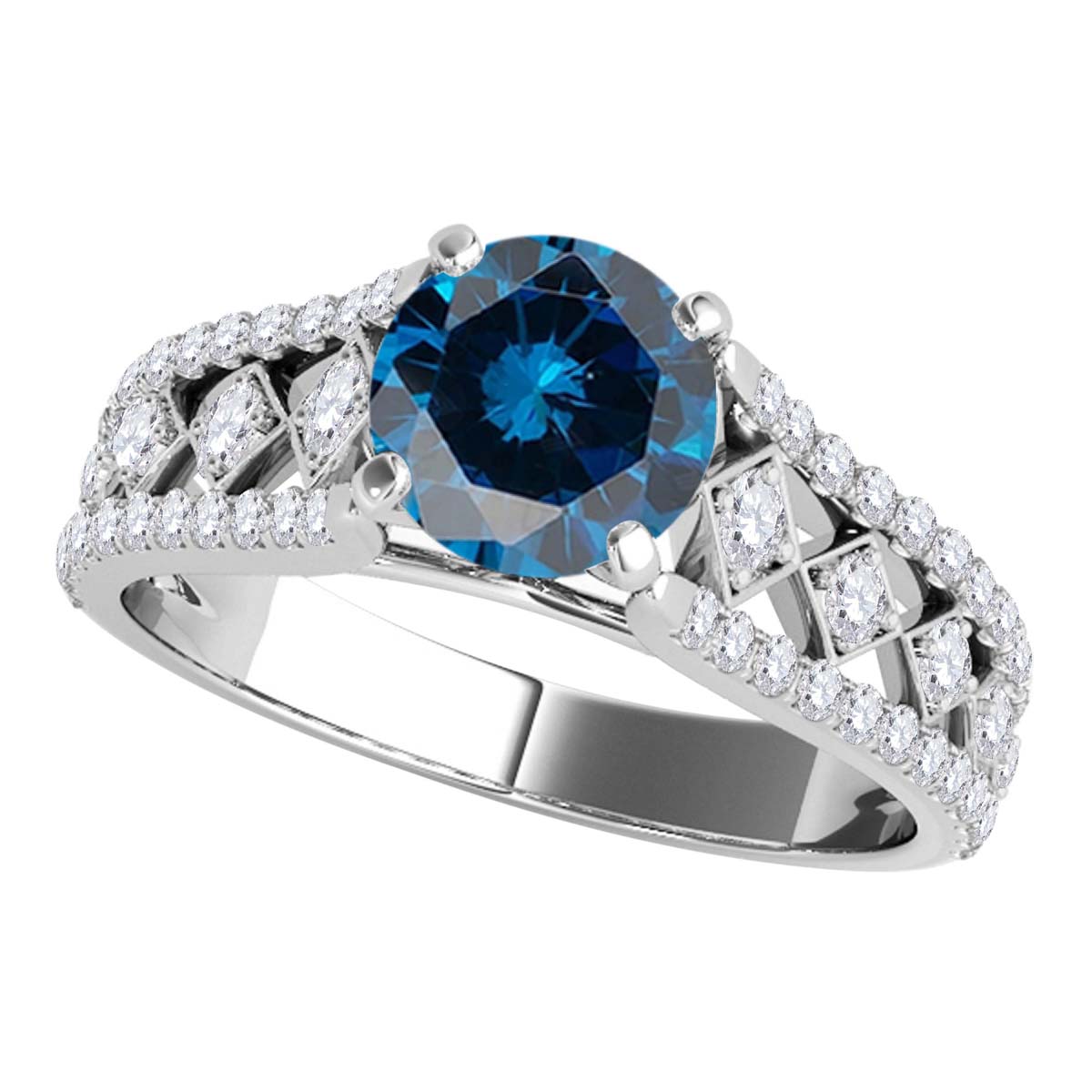 Engagement Rings for Women 1.35 Carat Halo Unique Design Blue Diamond ...