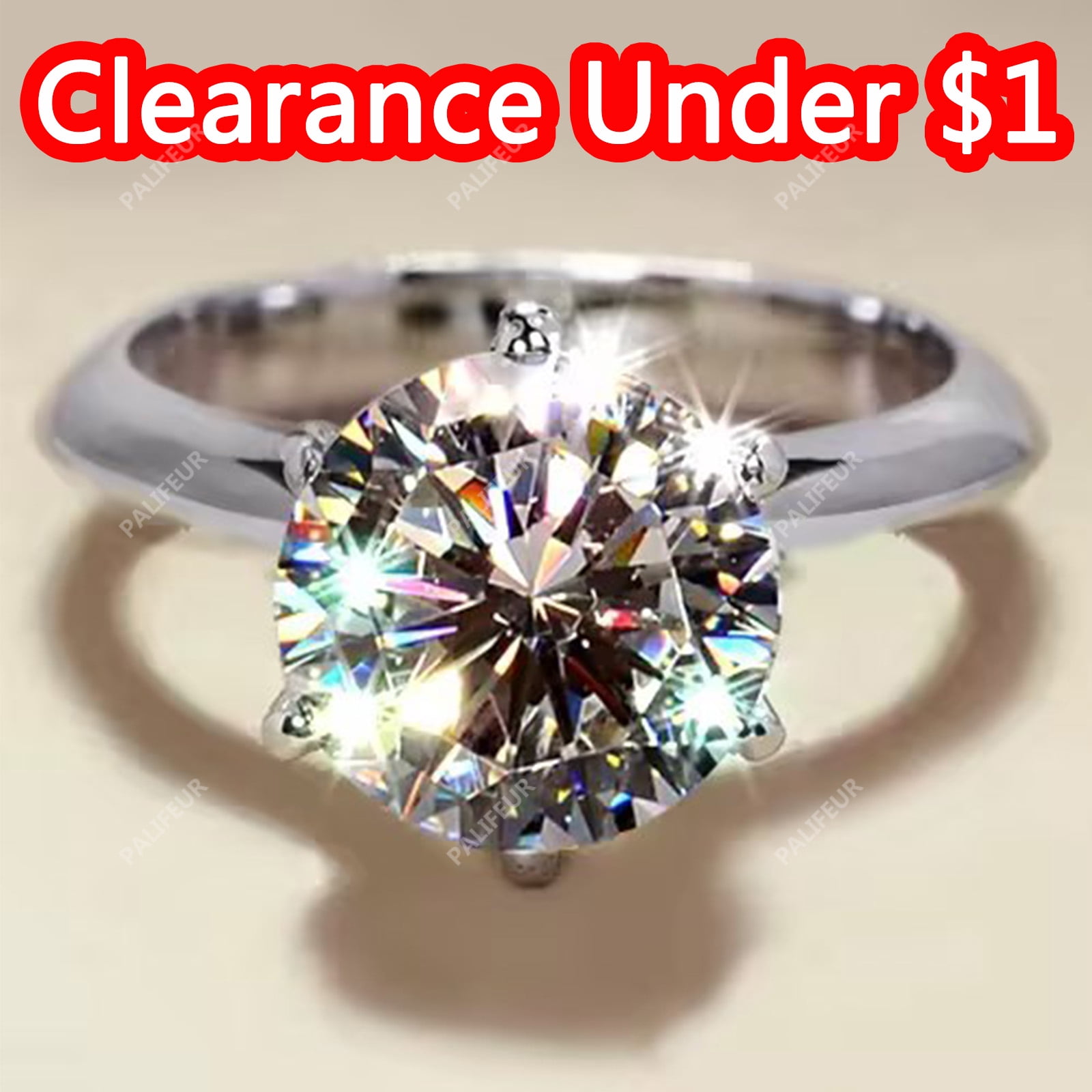 Engagement Rings for Women Cubic Zirconia 6 Prong Wedding Band ...