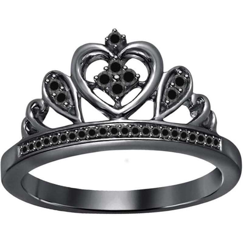 Engagement Wedding 925 Sterling Silver 14K Black Gold Plating Round Cut ...