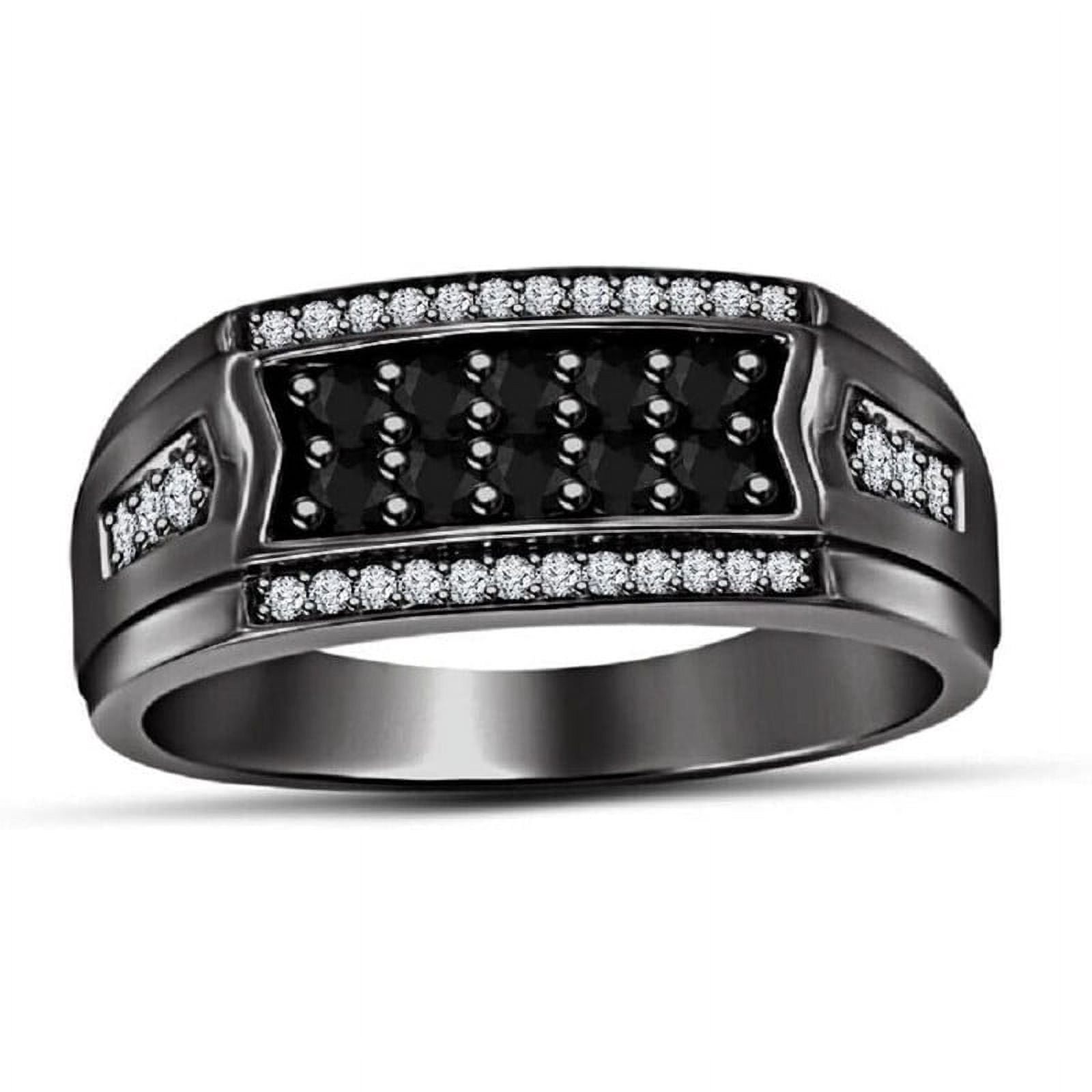Engagement Wedding Band Pinky Ring for Men Round Cut Black & White ...