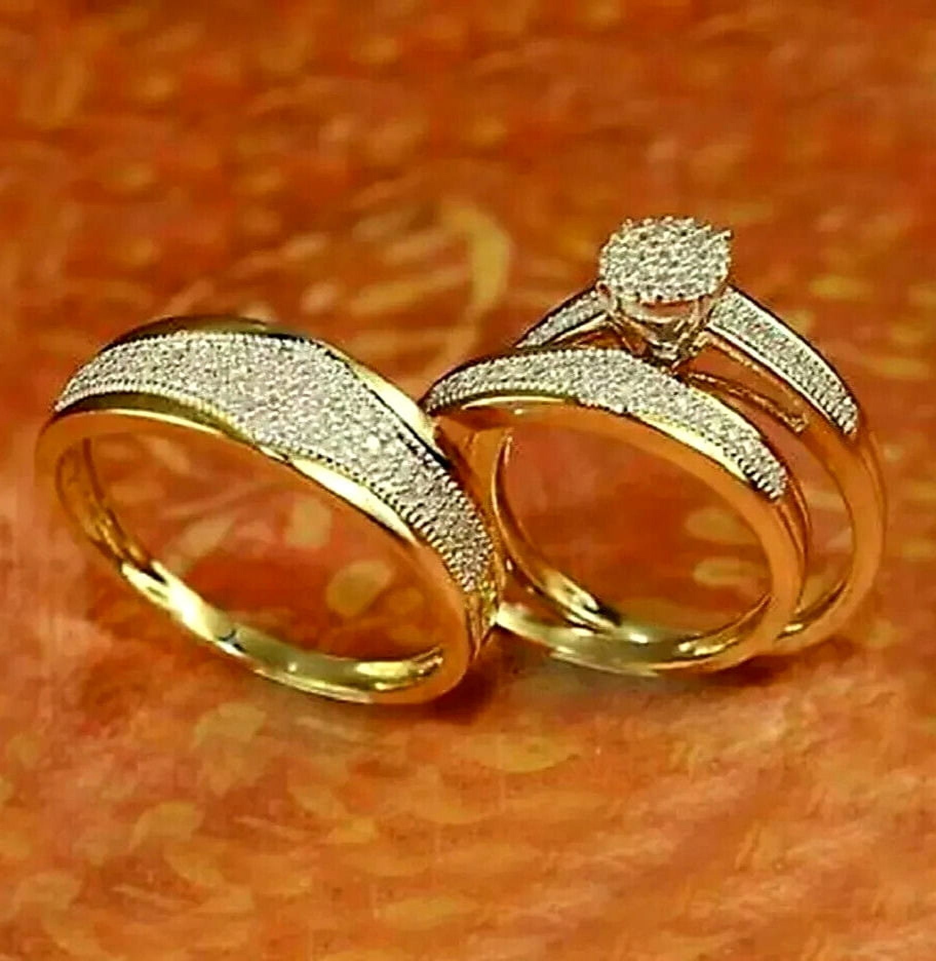 Engagement Wedding Trio Ring Set For Men & Women - His & Her White ...