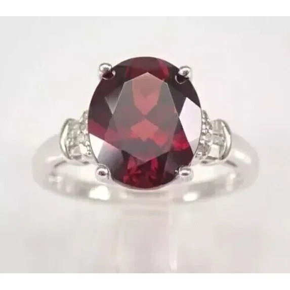 Engagement Women's Ring 2Ct Oval Cut -Simulated Red Garnet 14K White ...